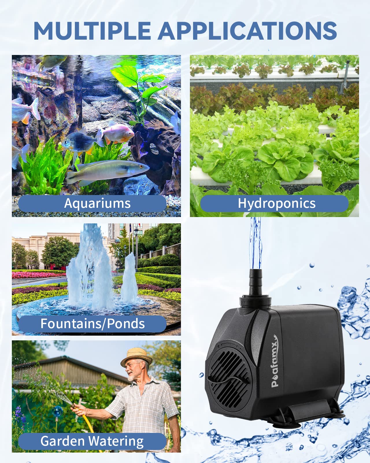 Snapklik.com : 800GPH Aquiarum Pump, 70W Submersible Water Pump, Ultra ...