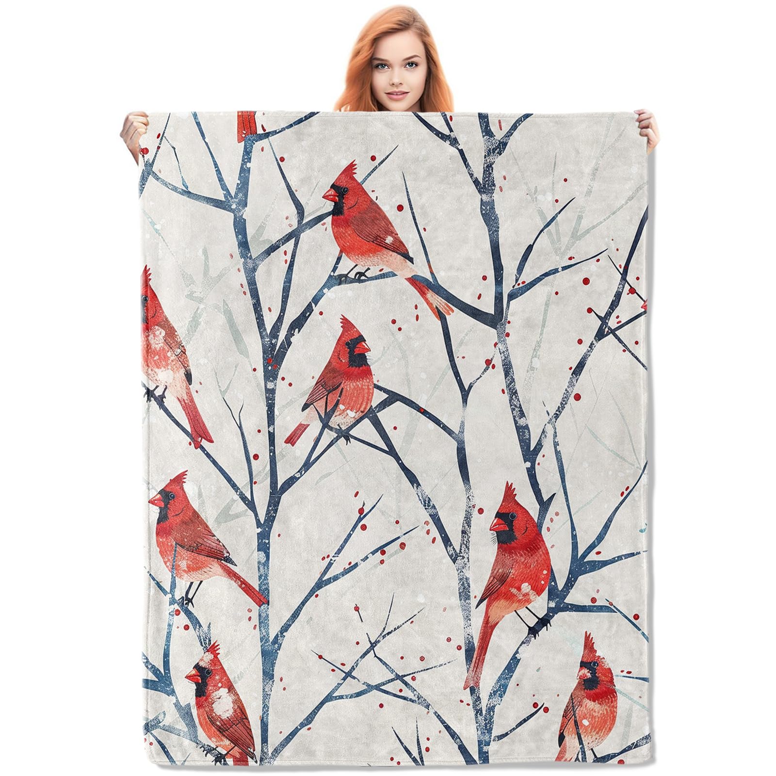 Amazon.com: VANZEV Cardinal Bird Pattern Blanket, Winter Branches ...