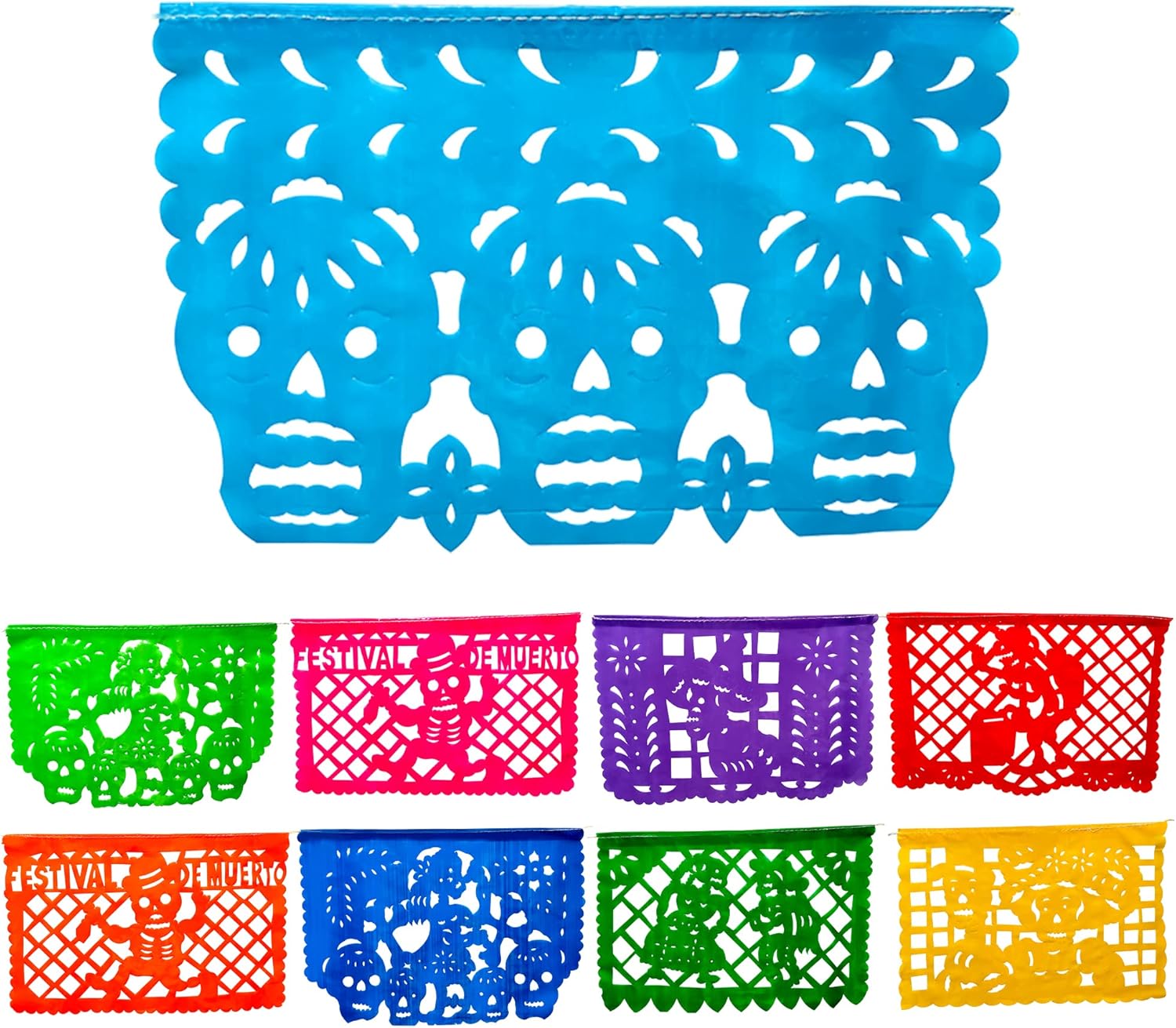 Amazon.com: 60 FT Dia de los Muertos Papel Picado Plastic Set (12 FT x ...