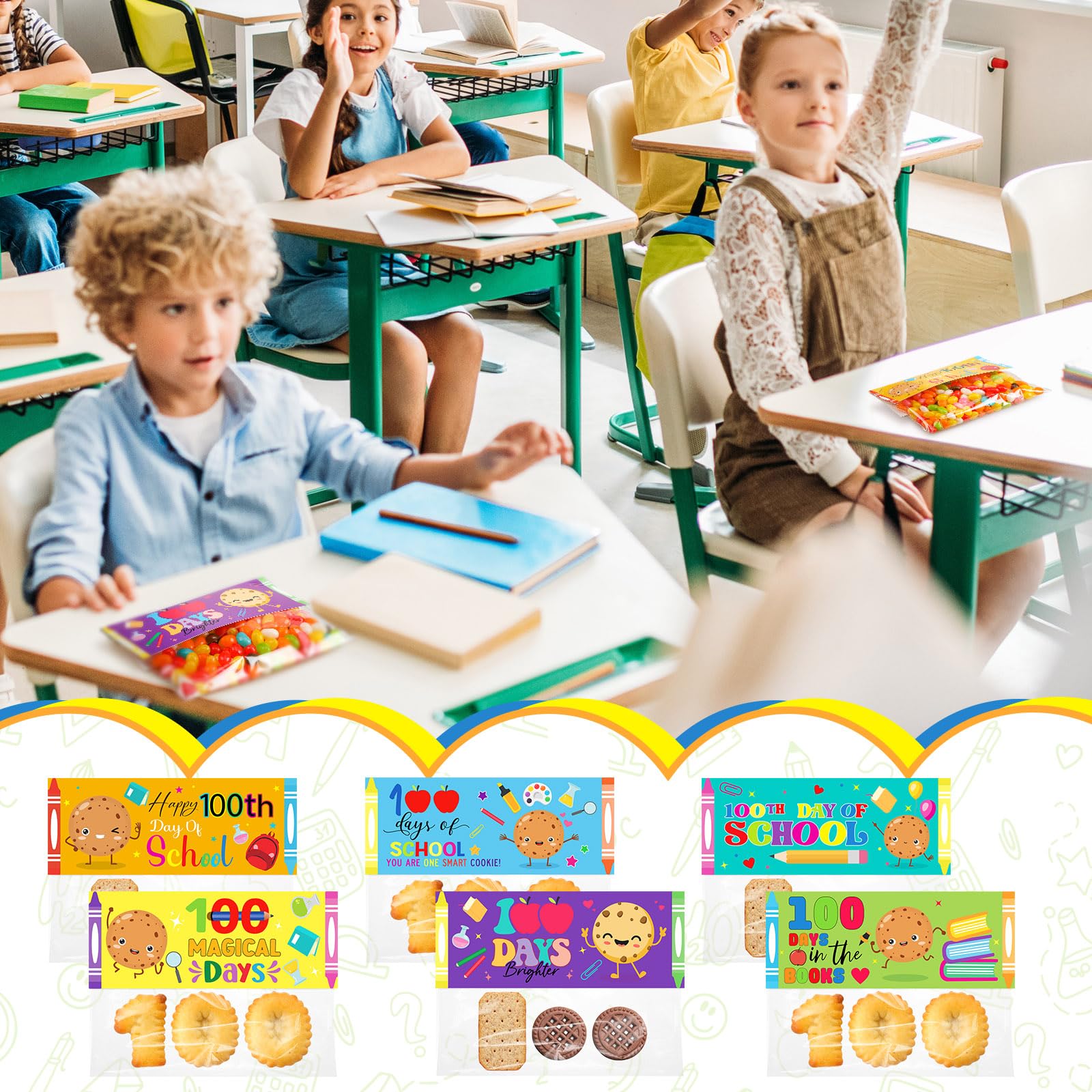 Snapklik.com : Tioncy 48 Set 100th Days Of School Treat Bag Toppers And ...