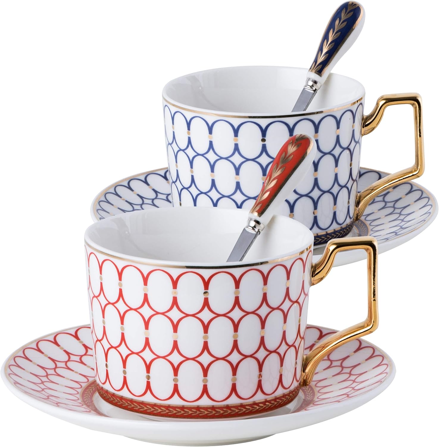 Amazon.com: Jusalpha Set of 2 Elegant Modern Blue and Red 7.4 oz Tea ...
