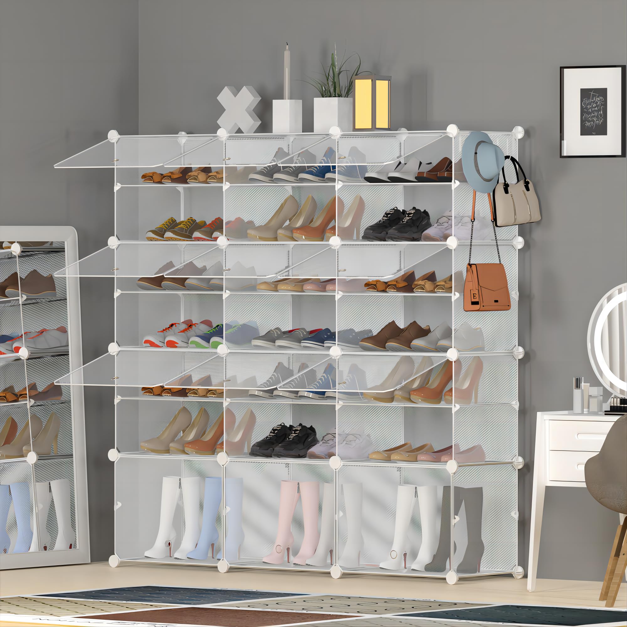 Snapklik.com : HOMIDEC Clear Shoe Organizer, 3 By 8 Tier Shoe Rack Shoe ...
