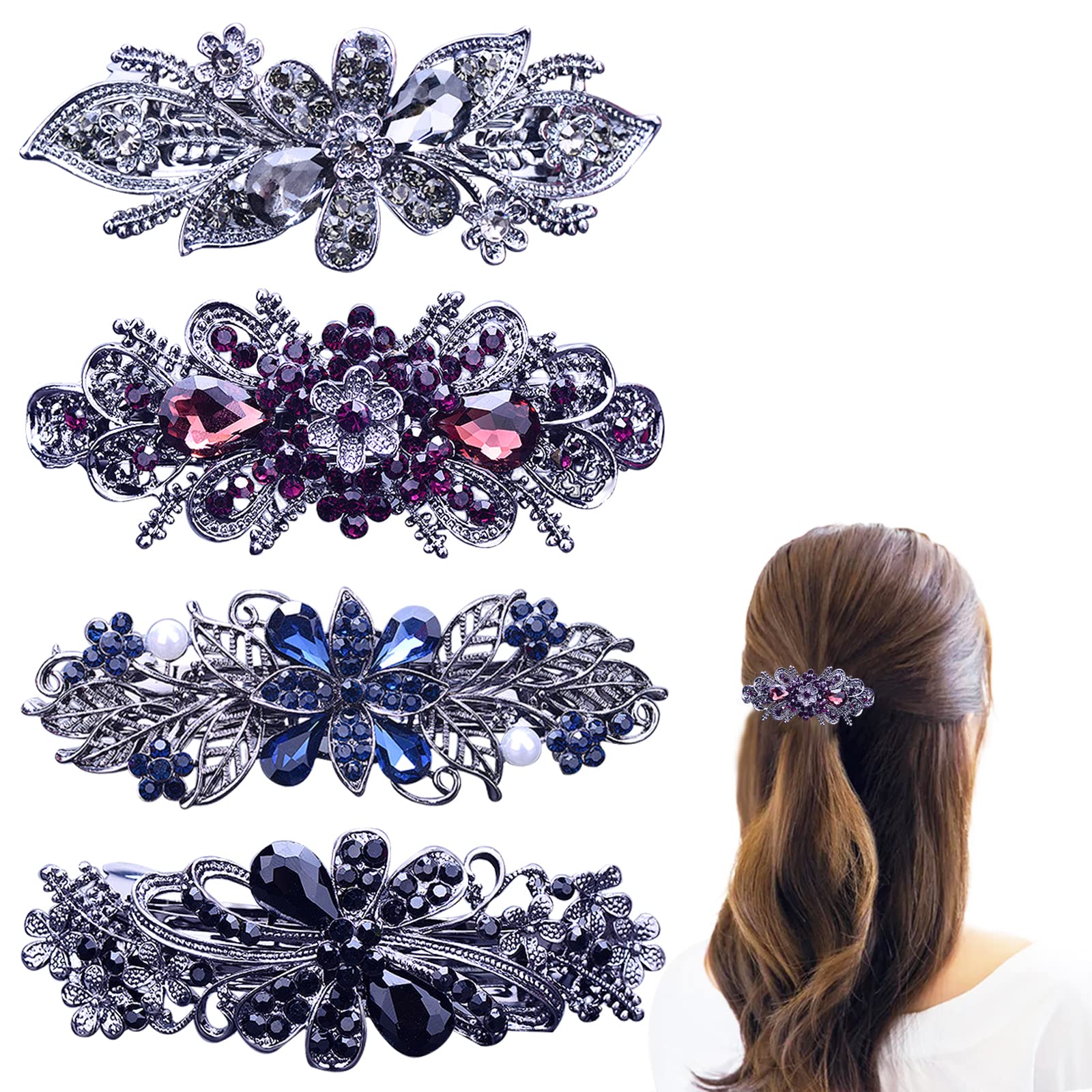 Amazon.com : GeoGeoDIY 4 PCS Hair Barrettes for Women Ladies, Flower ...