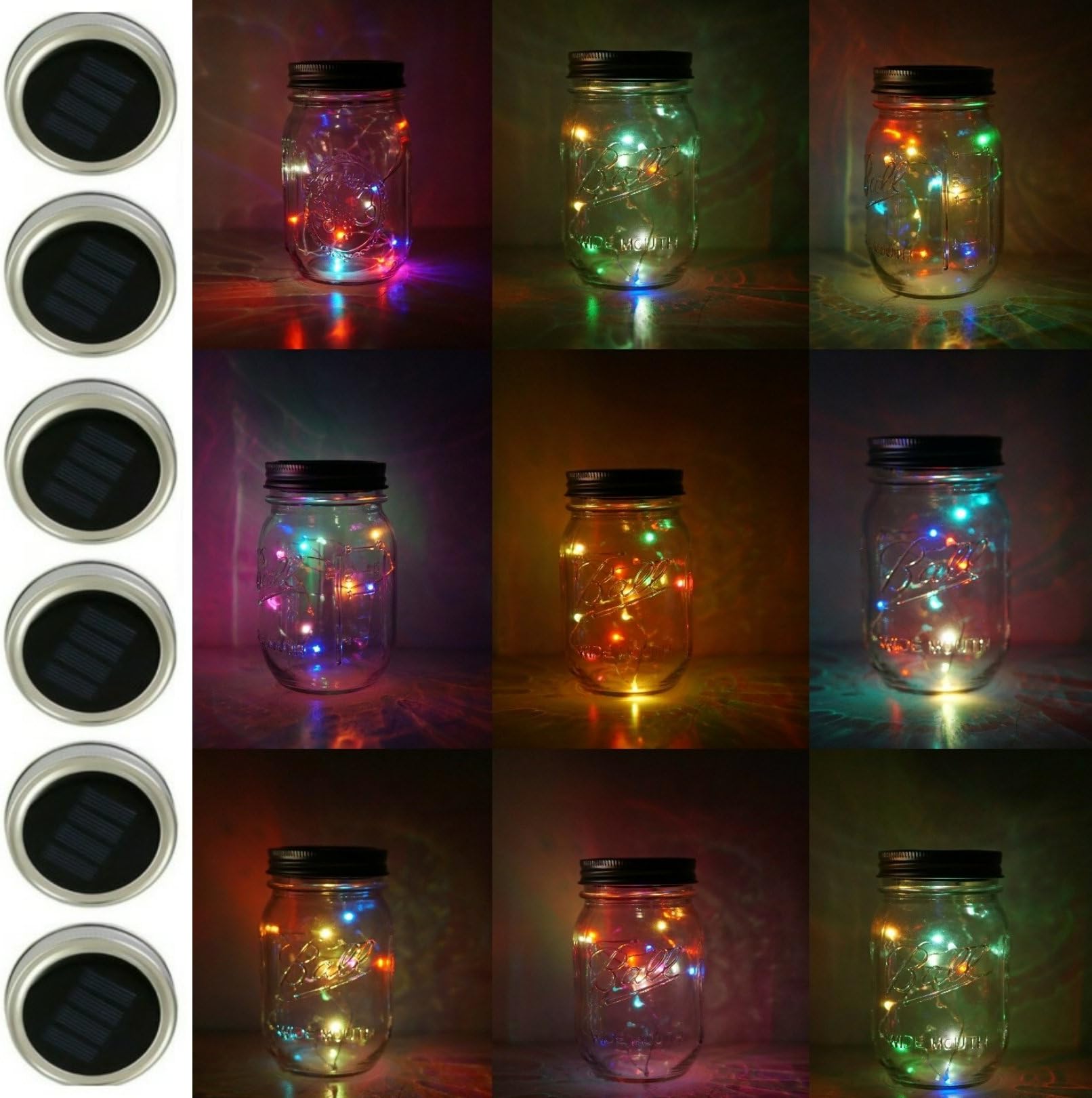 Amazon.com: 6 Pack Mason Jar Lights, 10 LED Solar Colorful Flicker ...