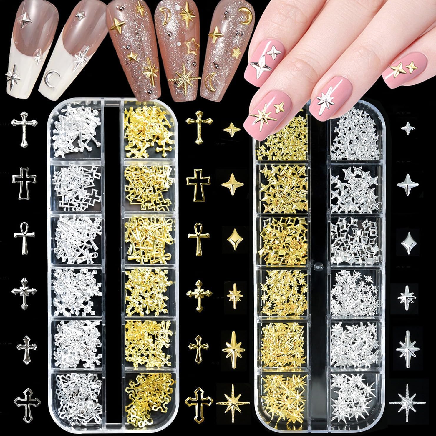 Amazon.com: KACHIMOO 3D Cross Nail Charms, Gold Cross Charms for Nail ...