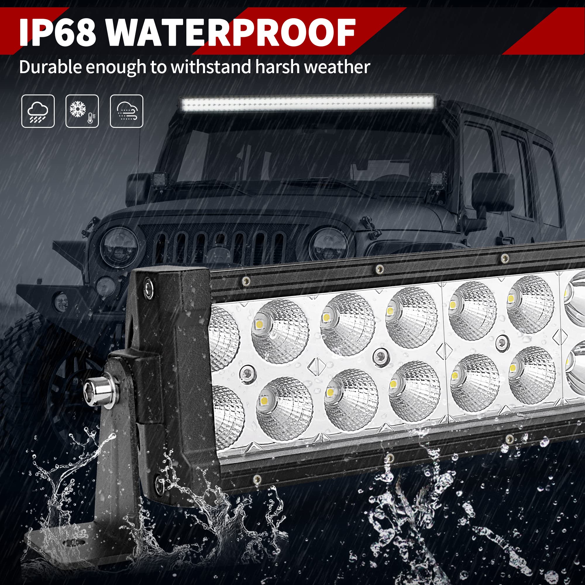 YITAMOTOR LED Light Bar 288W 50 inch Light Bar Spot Flood Combo Off ...