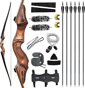 OUBOTER 60inch Black Hunter Takedown Longbow for Adults 20-60 Lbs Right ...