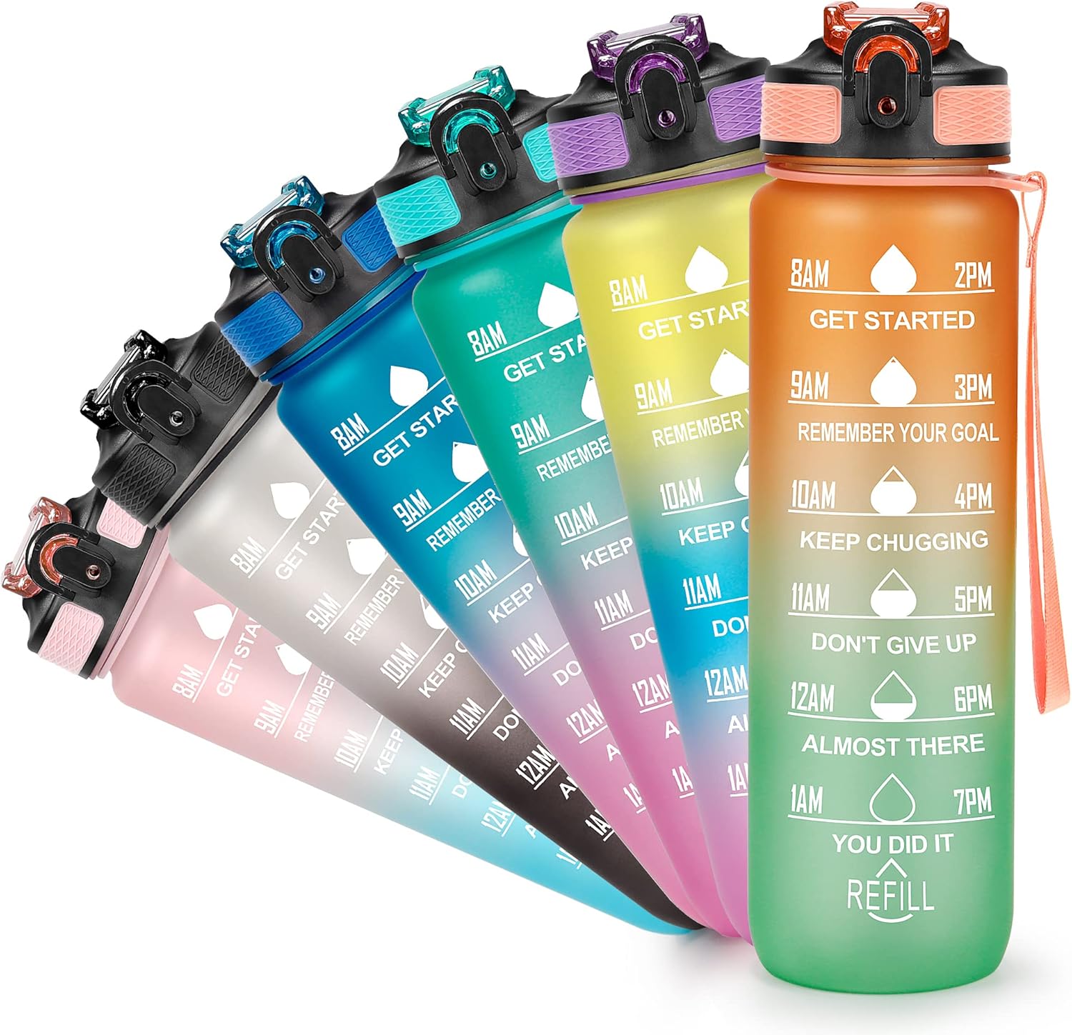 Motivational Water Bottle with Time Marker - 32oz, Leak-proof BPA Free ...