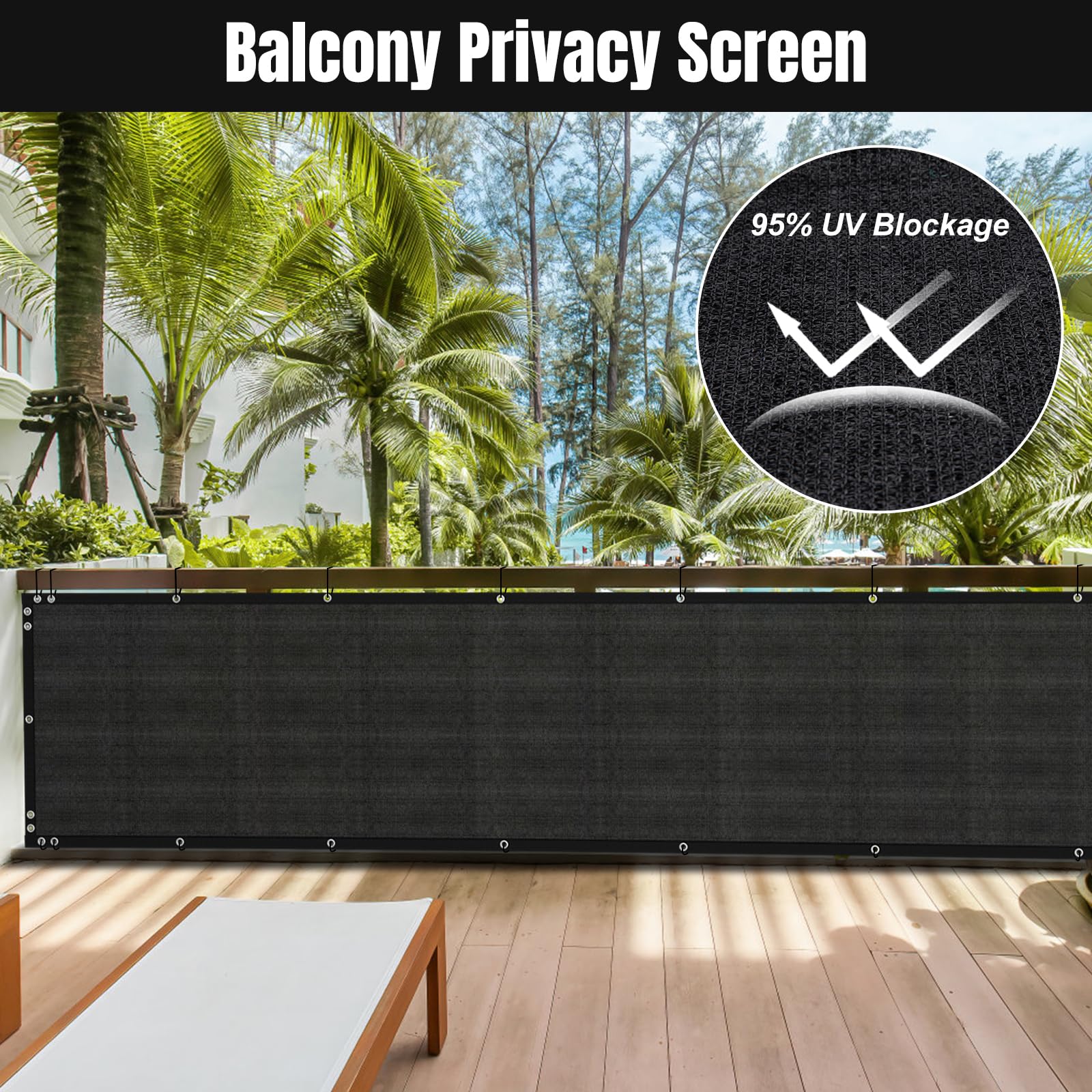Snapklik.com : 3ft X 16ft Balcony Fence Privacy Screen Black ...