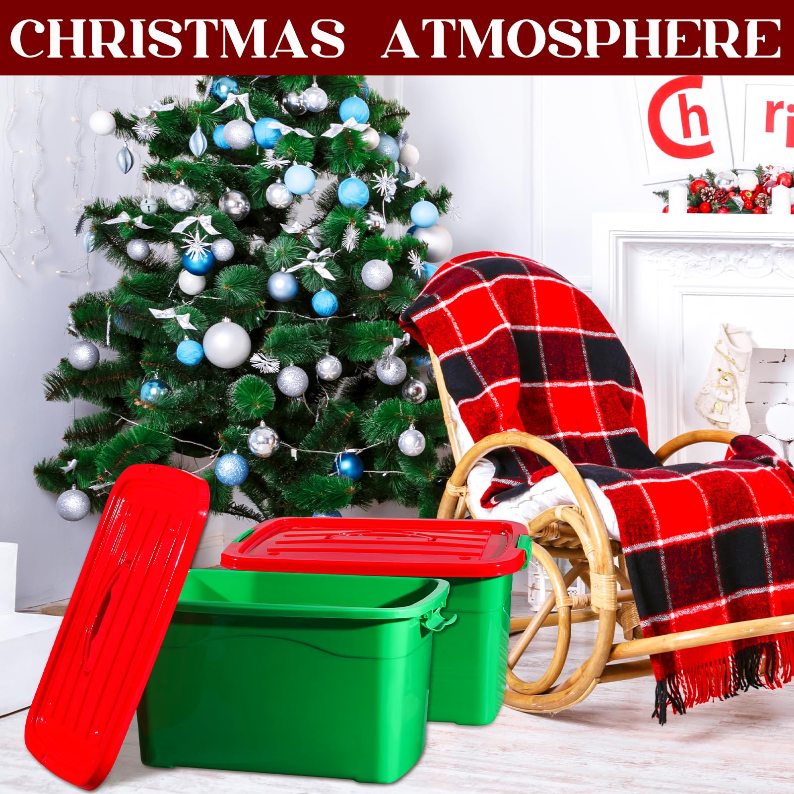 Barydat 6 Pcs Christmas Storage Bins with Lids 30 Qt Stackable Plastic ...