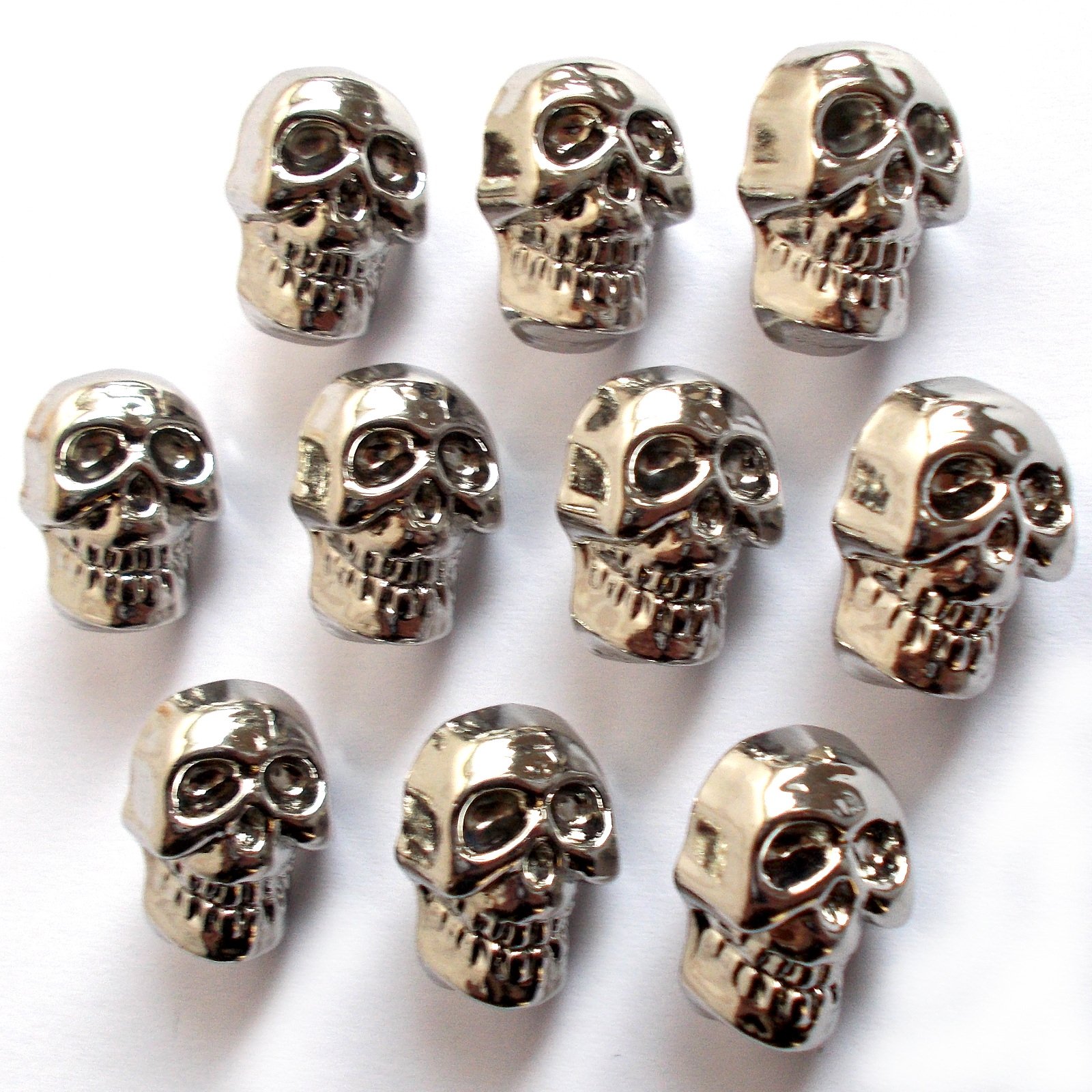 Metal Look Plastic Skull Buttons Pack of 10 (Silver, 17mm x 12mm ...