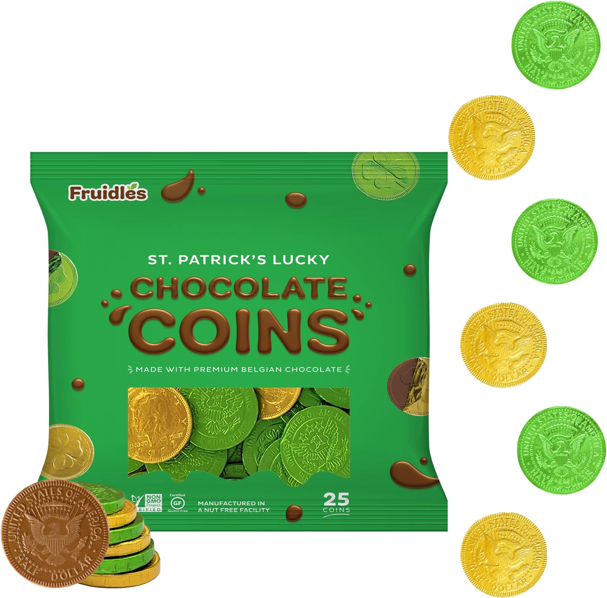Amazon.com: Fruidles St. Patrick's Day Chocolate Coins, Gold and Green ...