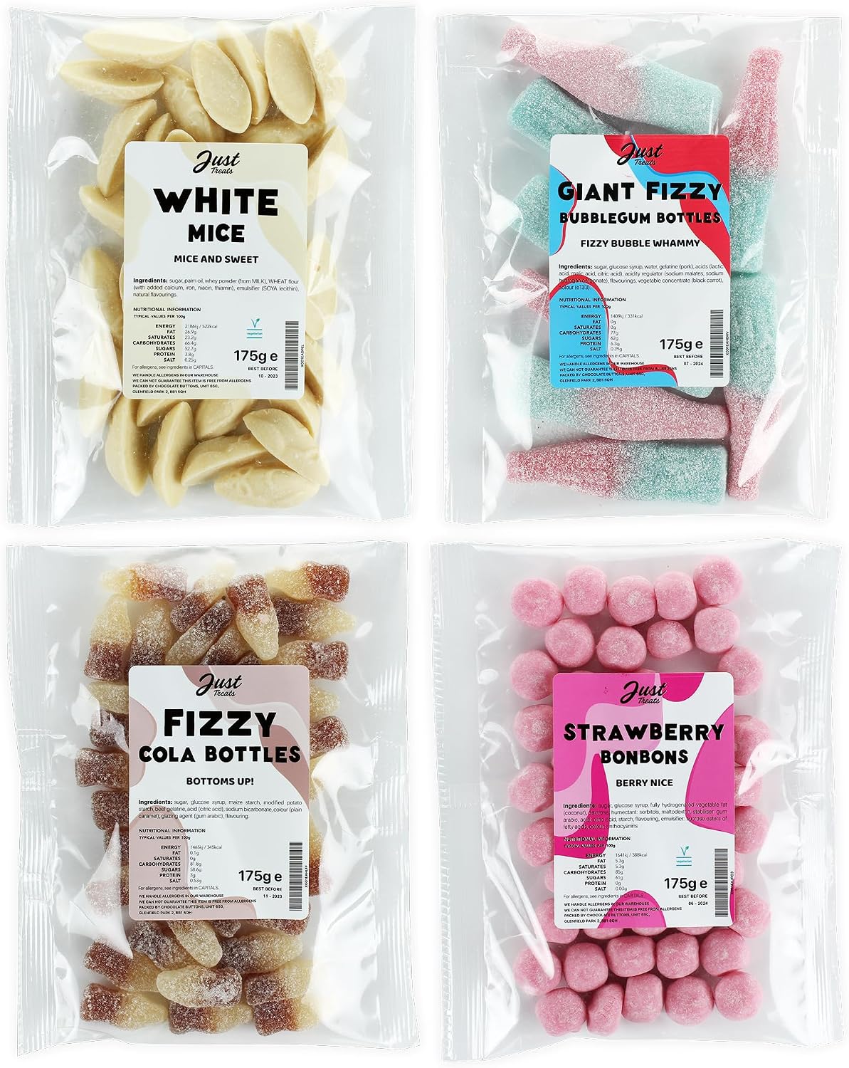 Just Treats Sweet Quartet - White Choc Mice, Giant Fizzy Bubble Gum ...