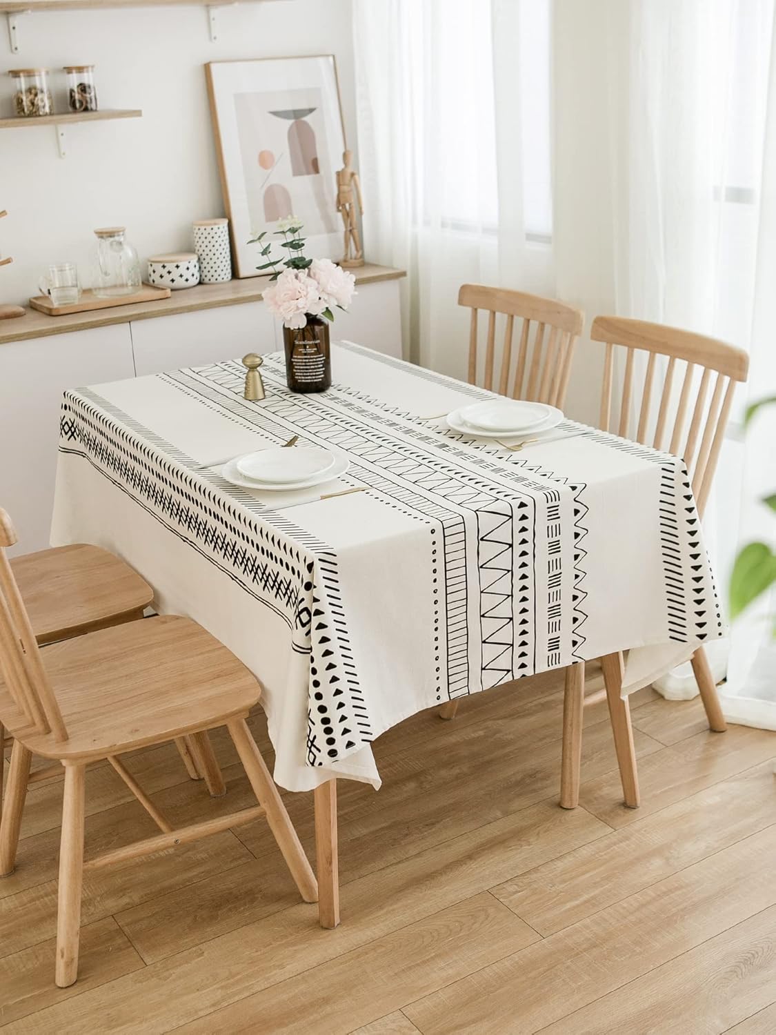 Amazon.com: Boho Cotton Linen Table Cloths Farmhouse Heavy Fabric Table ...