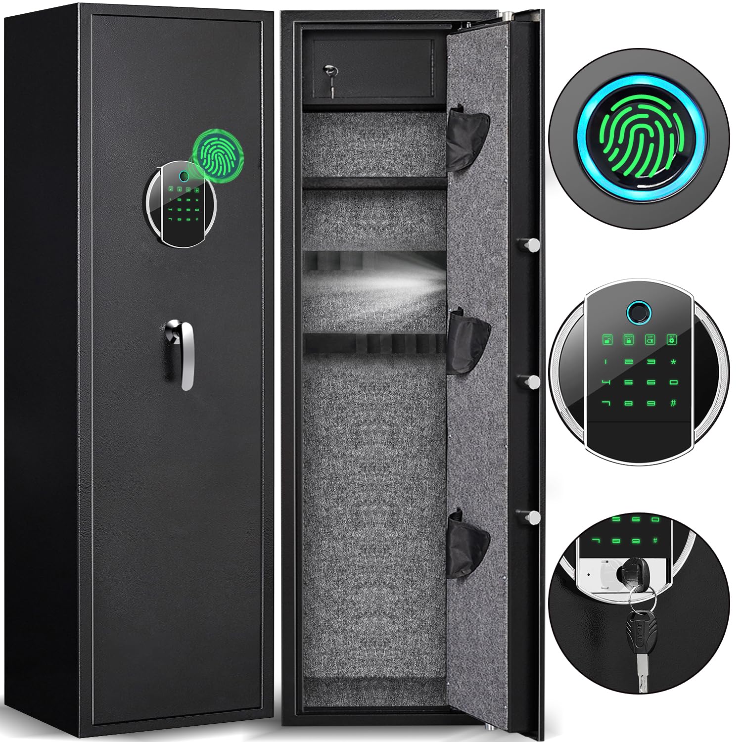 Buy 57.09‘’ Fireproof Safe, Quick Access 5 Biometric Fingerprint Safe ...