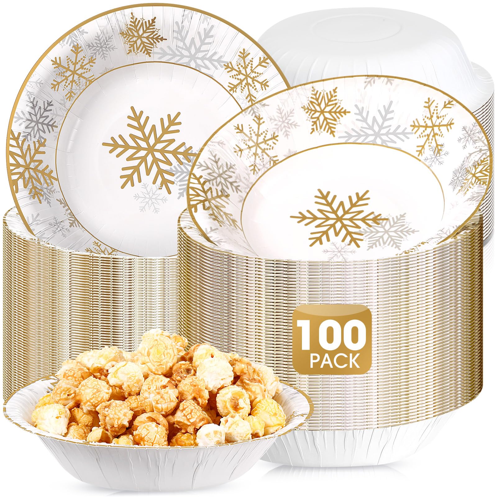 Amazon.com: Sliner 100 Pcs 16 Oz Snowflake Disposable Paper Bowls Bulk ...