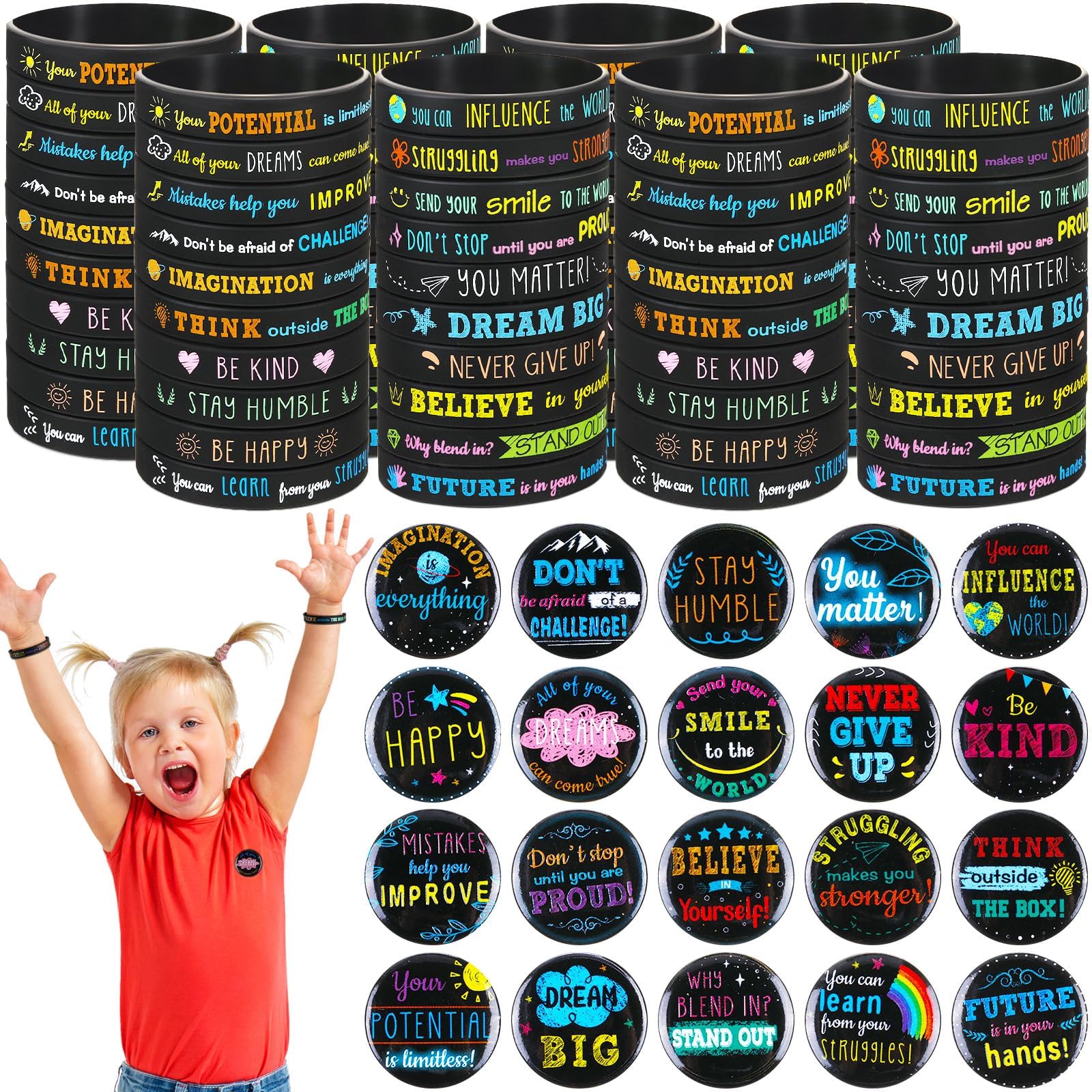 Amazon.com : Shappy 120 Pcs Motivational Quote Rubber Bracelets and ...