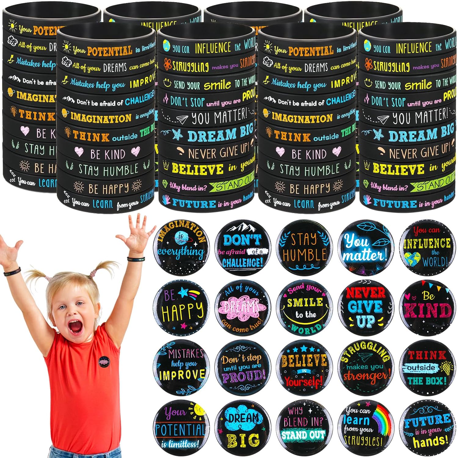 Amazon.com : Shappy 120 Pcs Motivational Quote Rubber Bracelets and ...