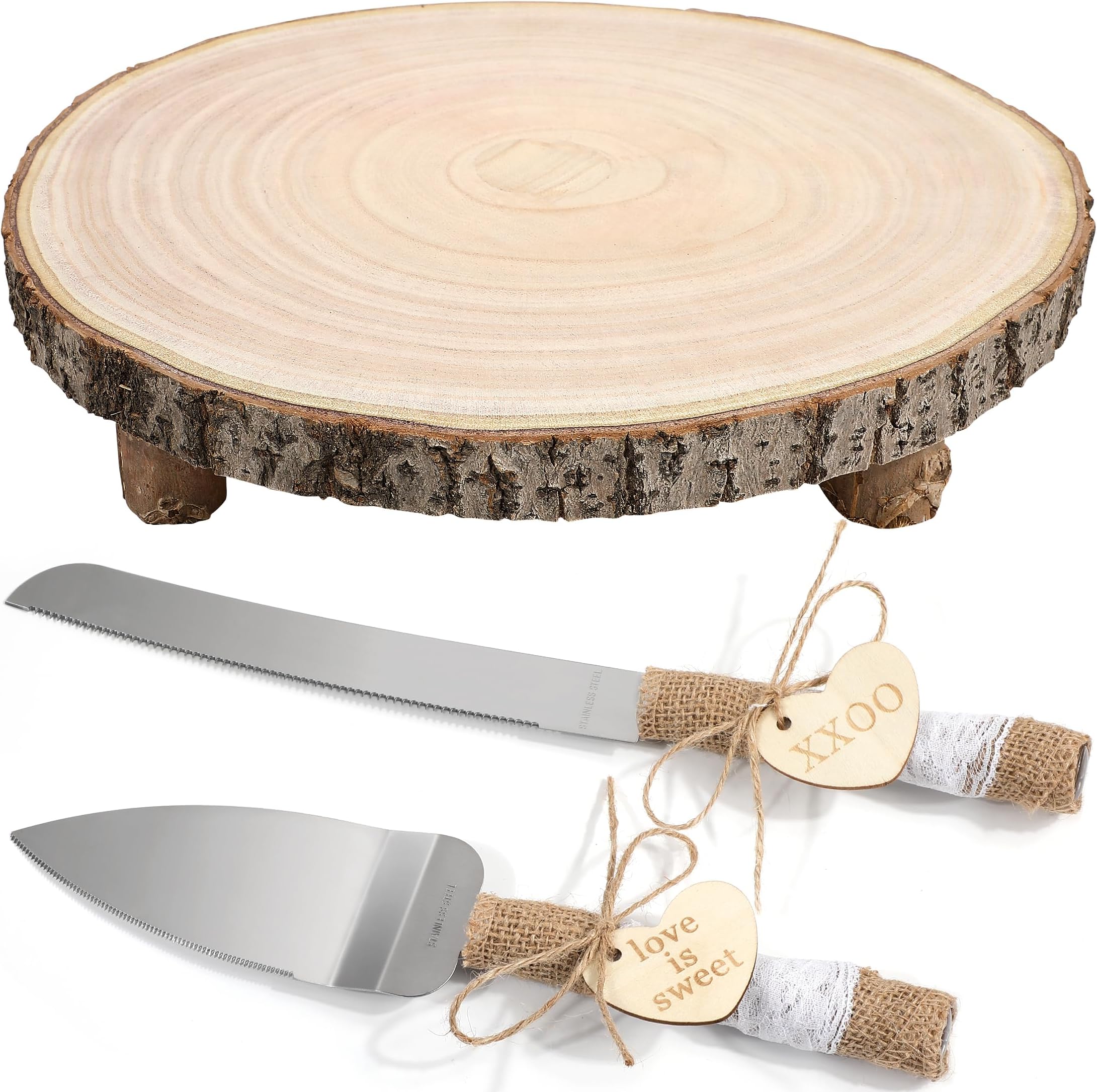 Amazon.com: Wood Cake Stand with Cake Cutting Set Wooden Cake Stands ...