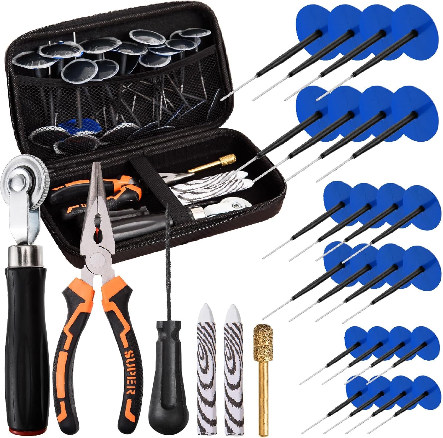 Amazon.com: Tire Repair Patch Plug Kit - with 3 Sizes of Mushroom Plugs ...