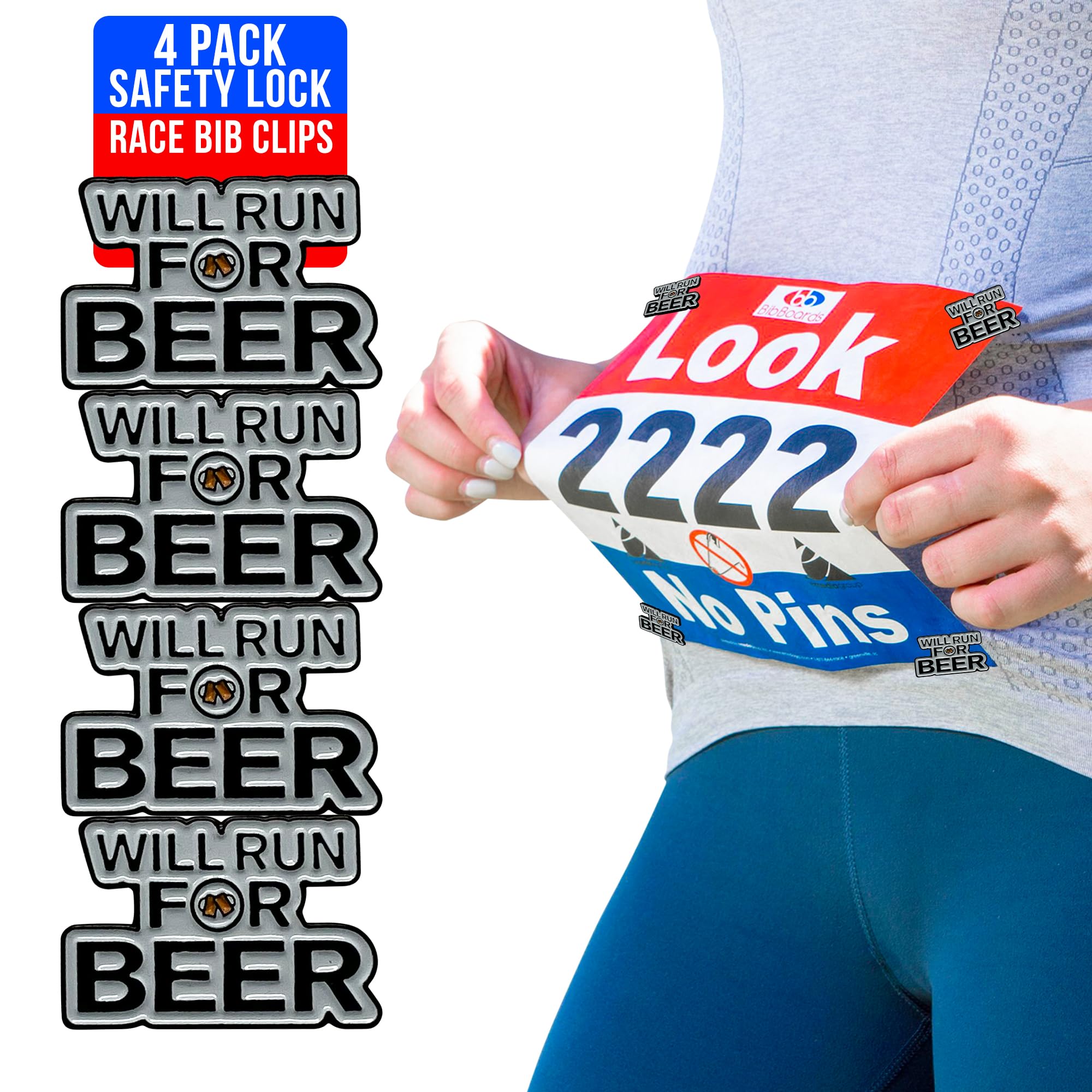 Amazon.com: BibBoards Metal Enamel Will Run for Beer Event Clips - Snap ...