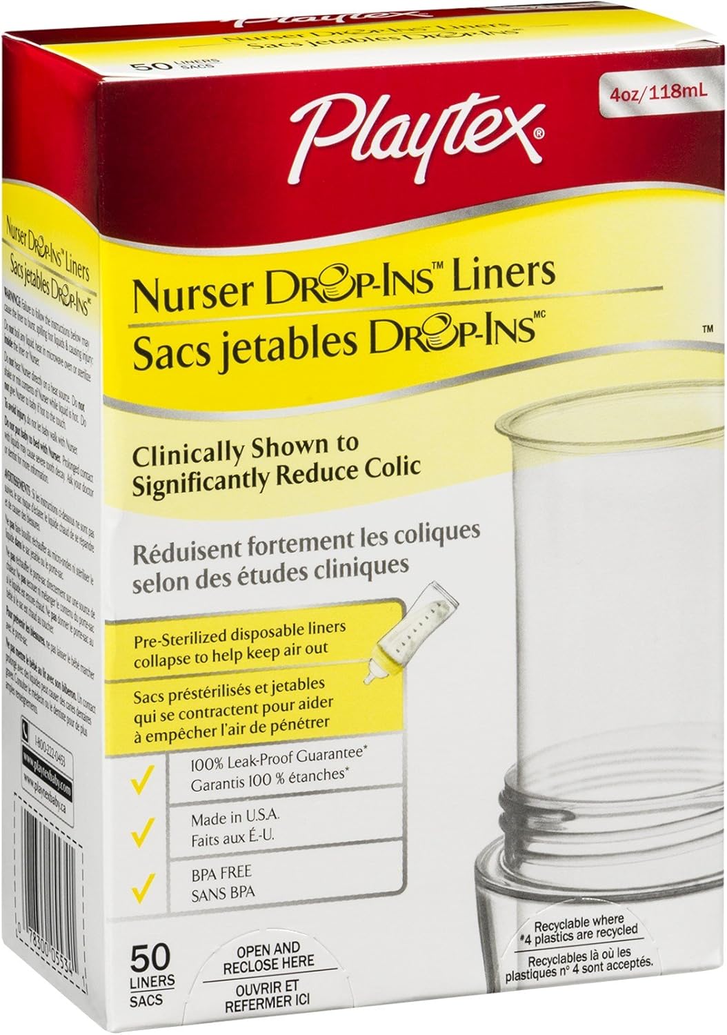 Amazon.com: Playtex 5534/5745 4 Oz Drop-Ins® Pre-Formed Soft Bottle ...