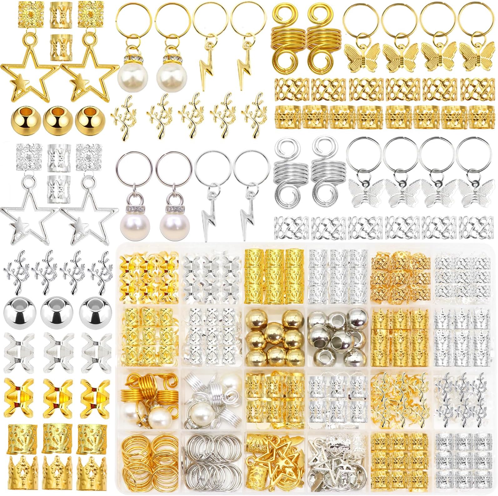 Amazon.com: VENOFEN 310PCS Hair Jewelry for Braidws Gold Dreadlock ...