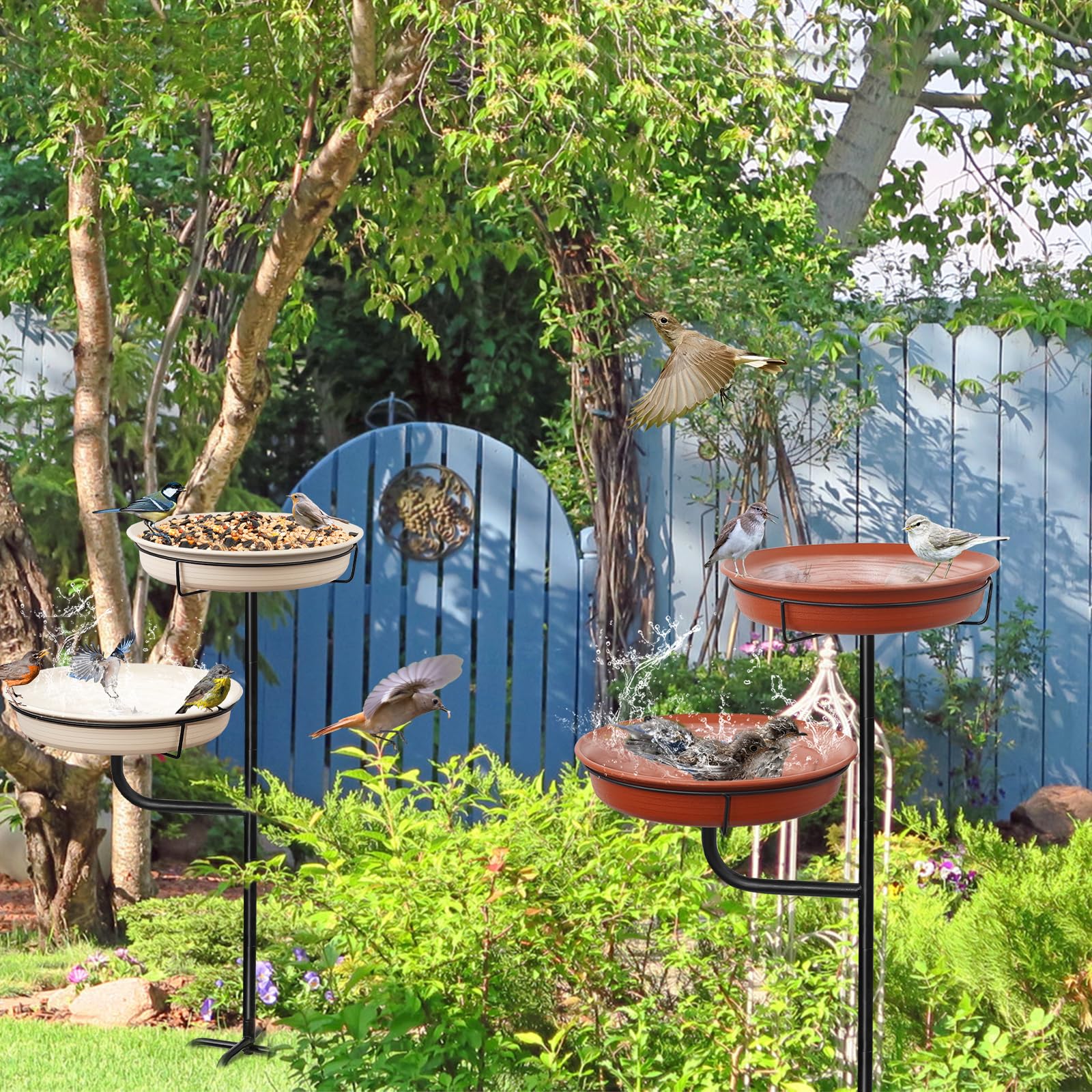 YALINKA Freestanding Birdbaths Bowl Outdoor, Free Standing Garden Bird ...
