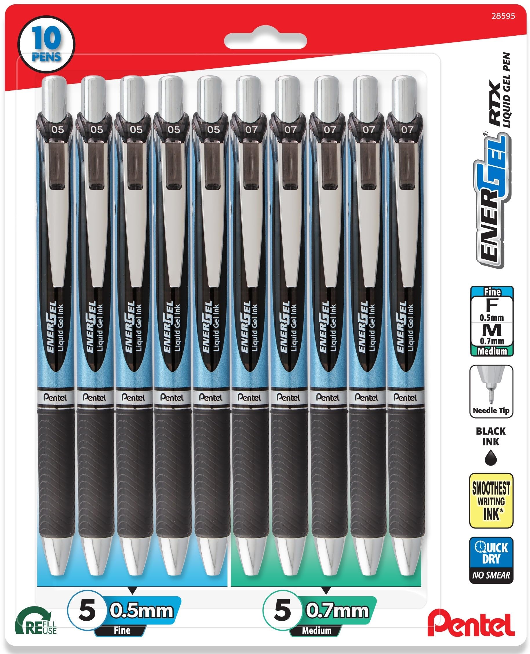 Amazon.com: Pentel Energel Needle Tip Black Liquid Gel Ink Pens Variety ...