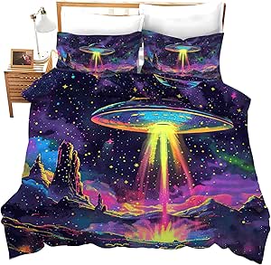 Amazon.com: UFO Comforter Set Cool Space Vehicles Duvet Cover Galaxy ...