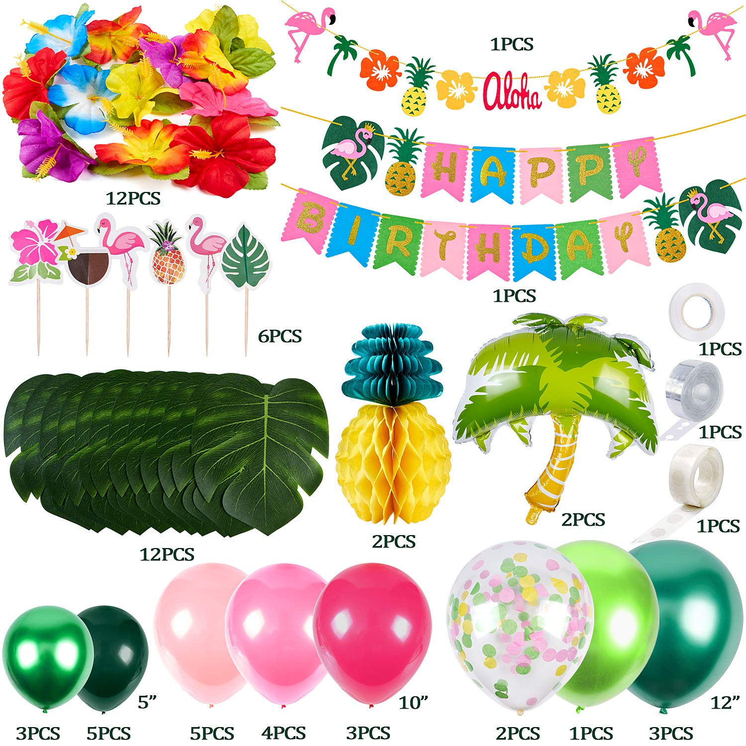 Buy Golray Hawaiian Luau Birthday Party Decorations Supplies Girls ...