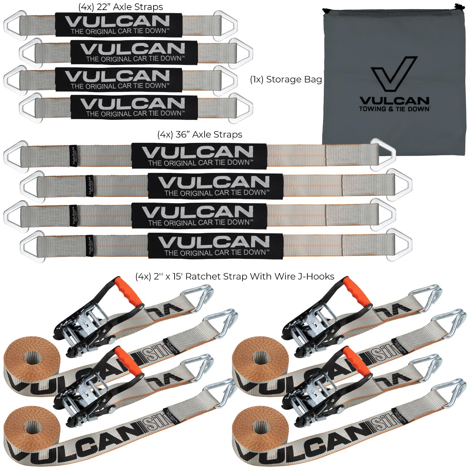 VULCAN Complete Axle Strap Tie Down Kit with Wire Hook Ratchet Straps ...