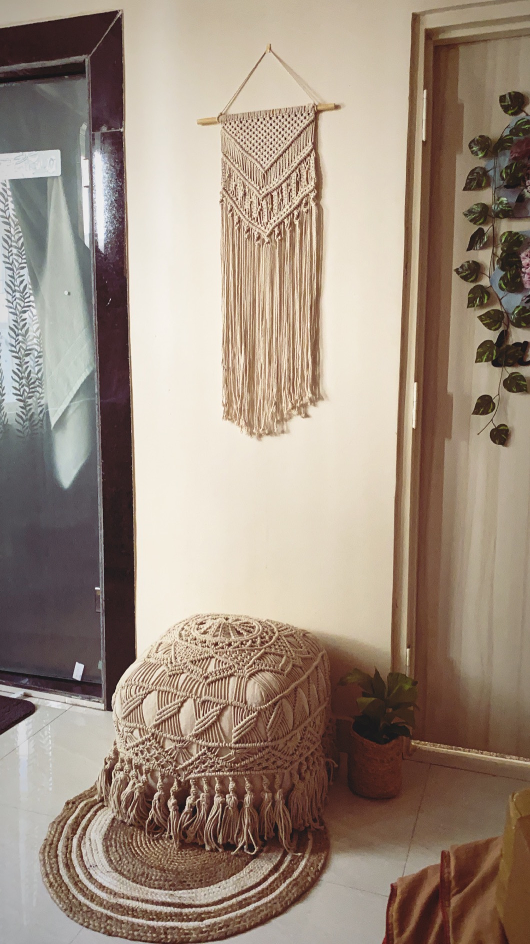 Premium Macrame Pouf Pouffe Ottoman Size 48 * 48 * 40 cm : Amazon.in ...