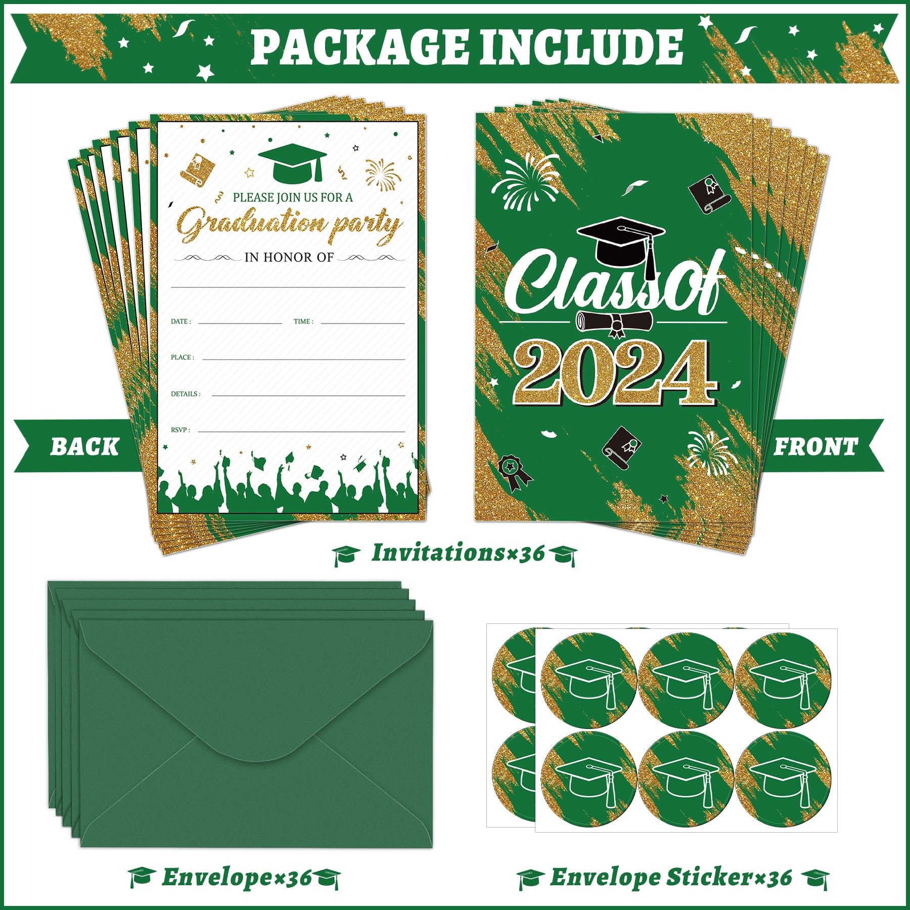 Green And Gold Graduation Invitations Personalized OMG Graduation