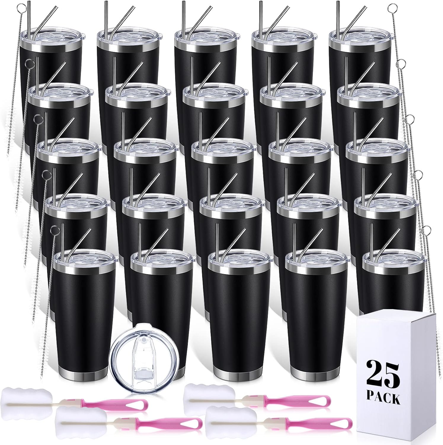 Amazon.com | 25 Pack 20oz Tumbler Bulk Stainless Steel Cups Double Wall ...