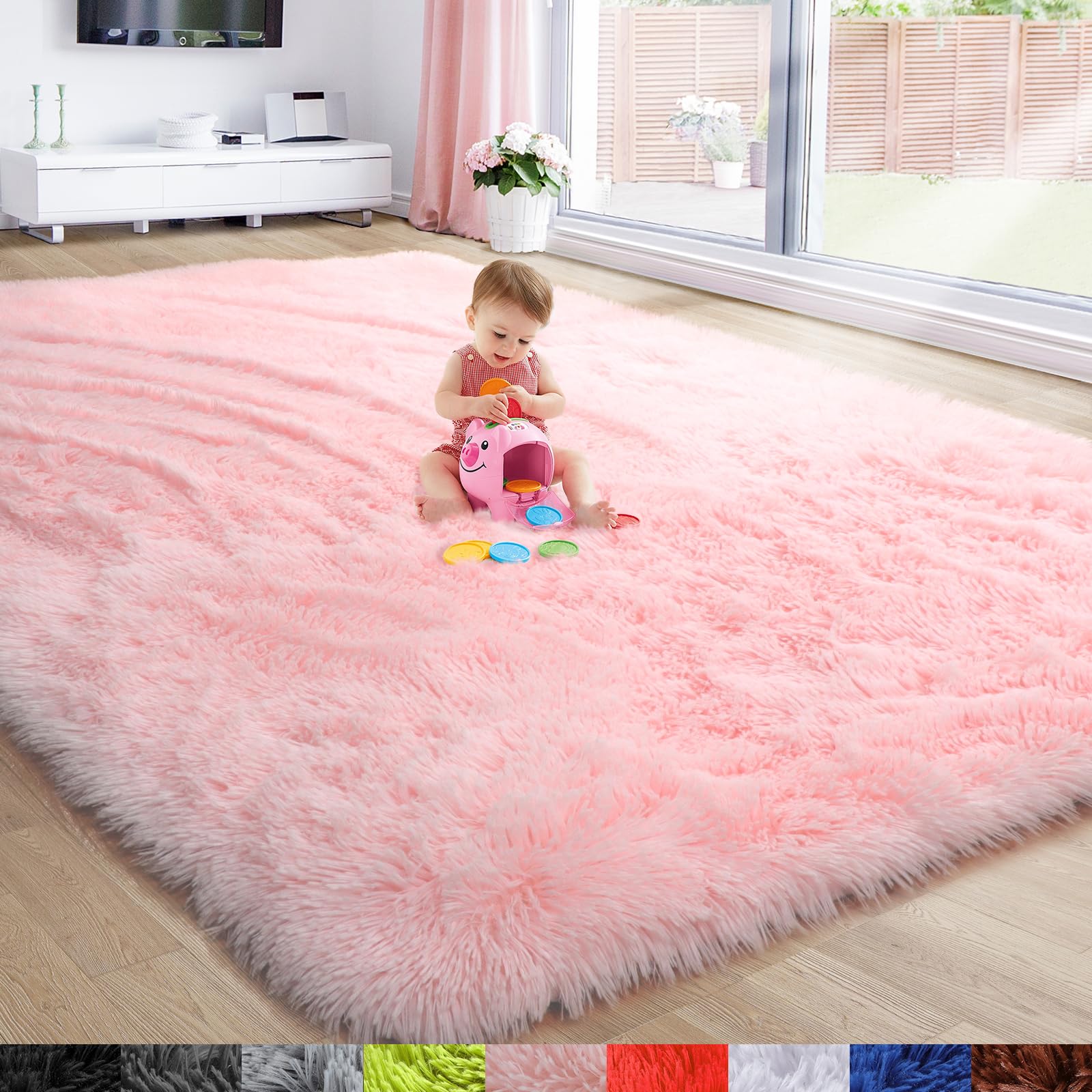 Amazon.com: 4x4 Pink + 4x6 Pink Rug for Girls Room, Fluffy Shag Rug for ...