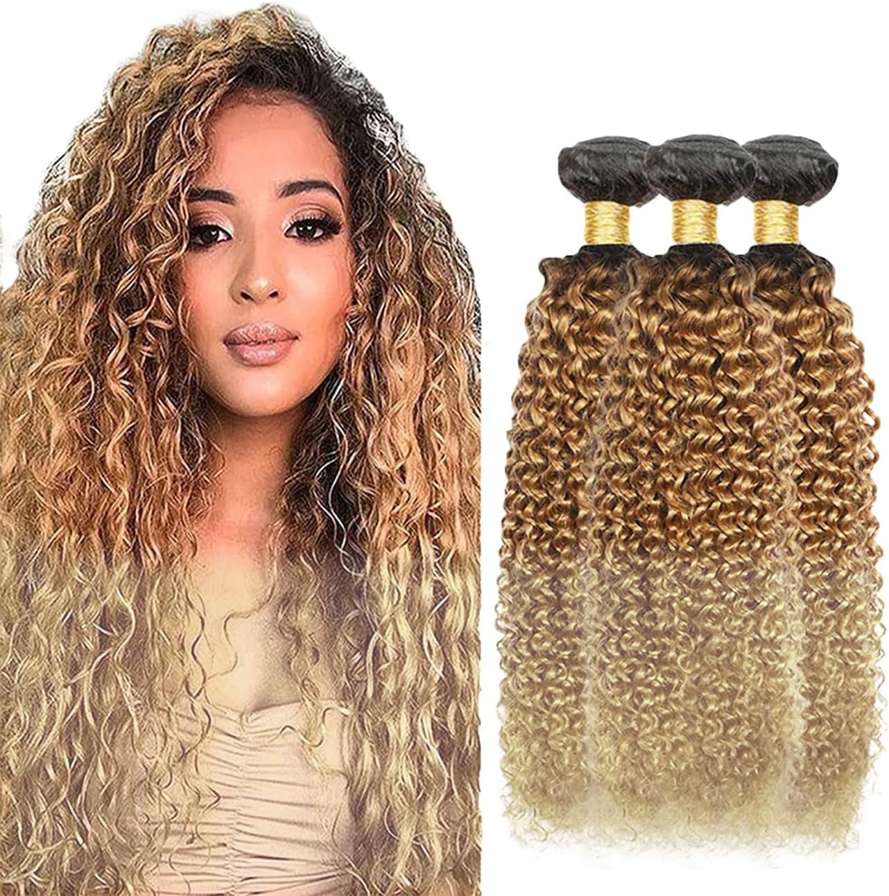 Amazon.com : 1B27613 Ombre Bundle 12 14 16 Inch Curly Wave Remy Hair ...