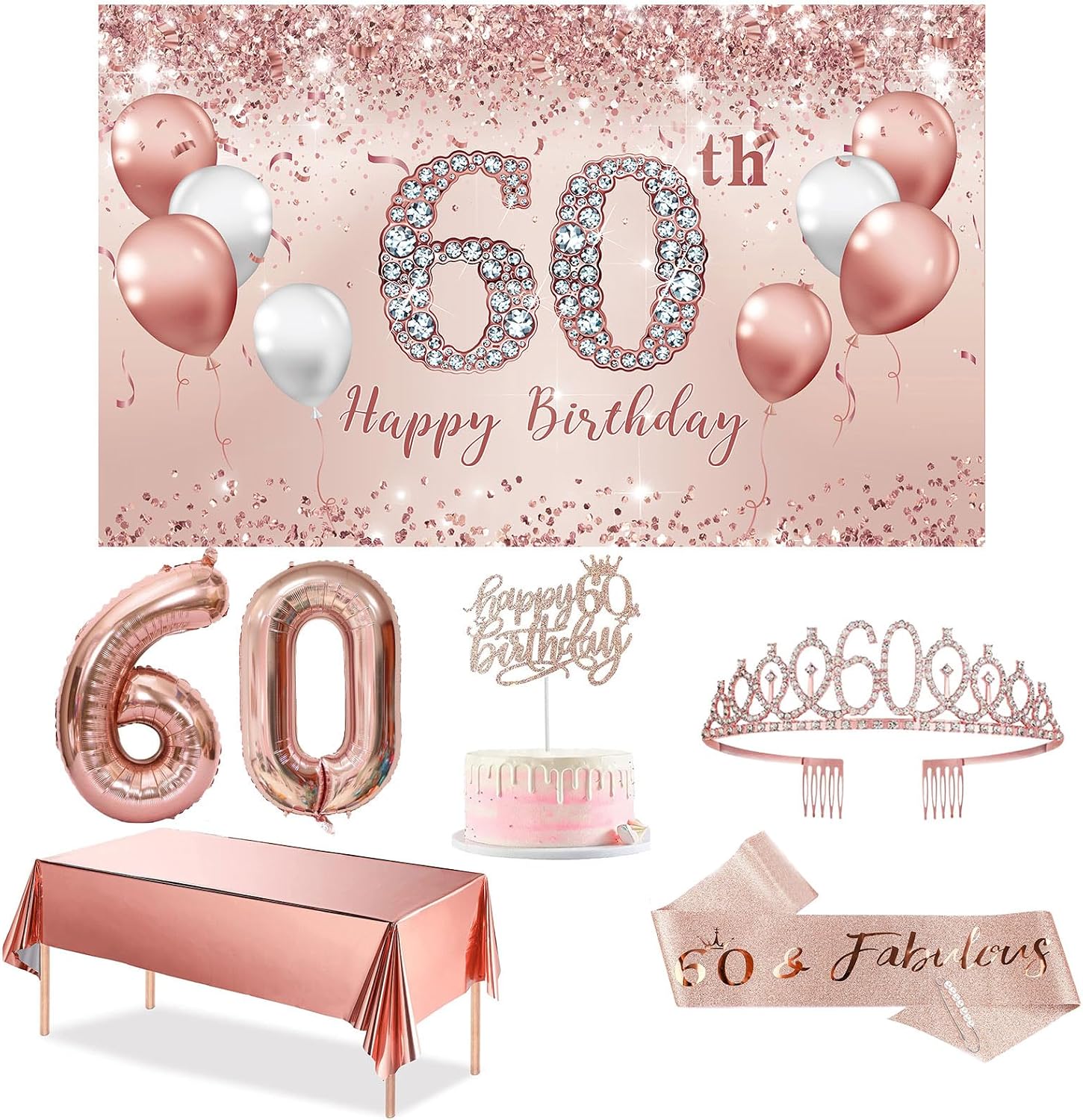 Amazon.com: Trgowaul 60th Birthday Decorations Party Set for Women ...