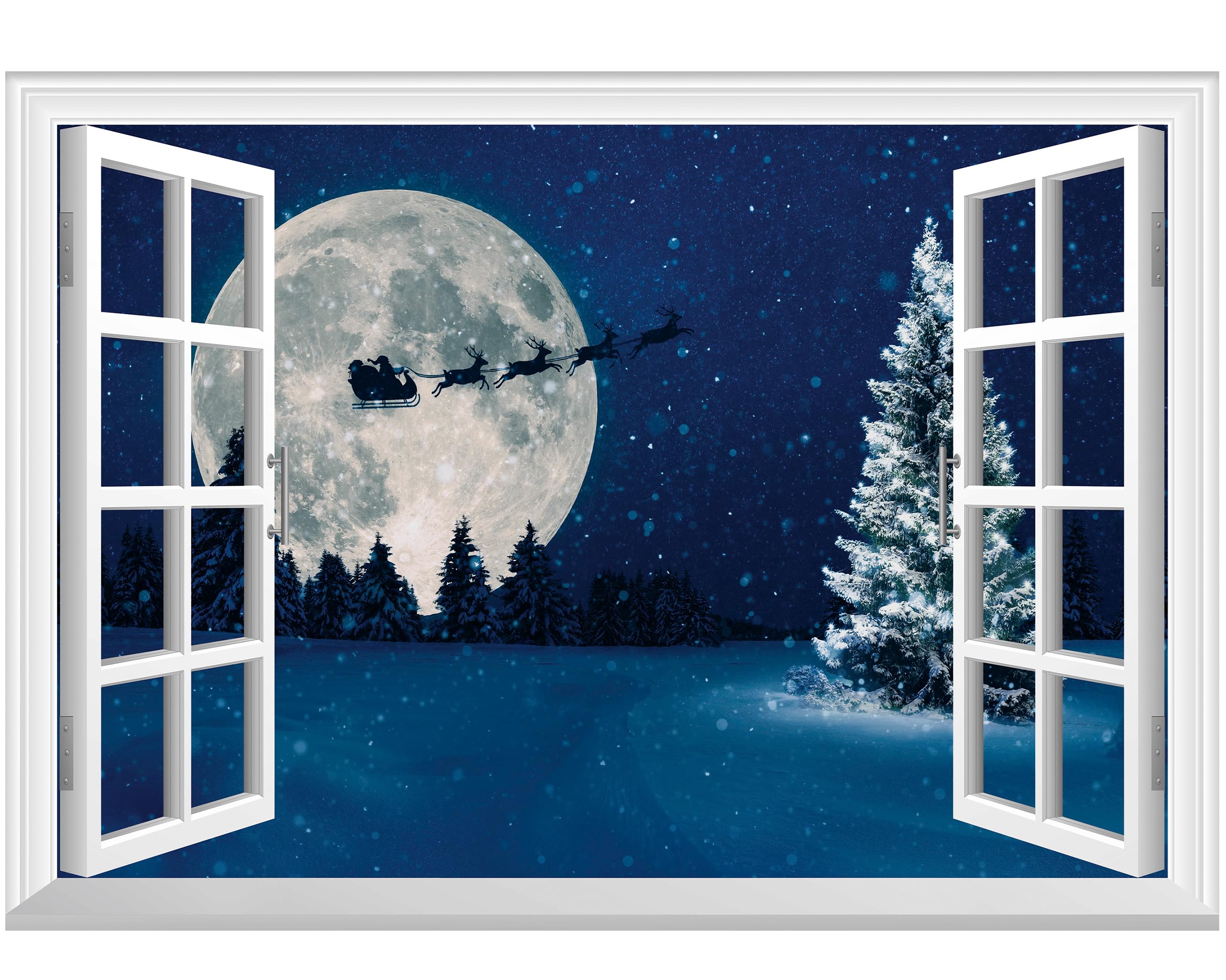 Amazon.com: FLFK Fake Window Wall Decal - Santa Claus Delivers Gifts at ...