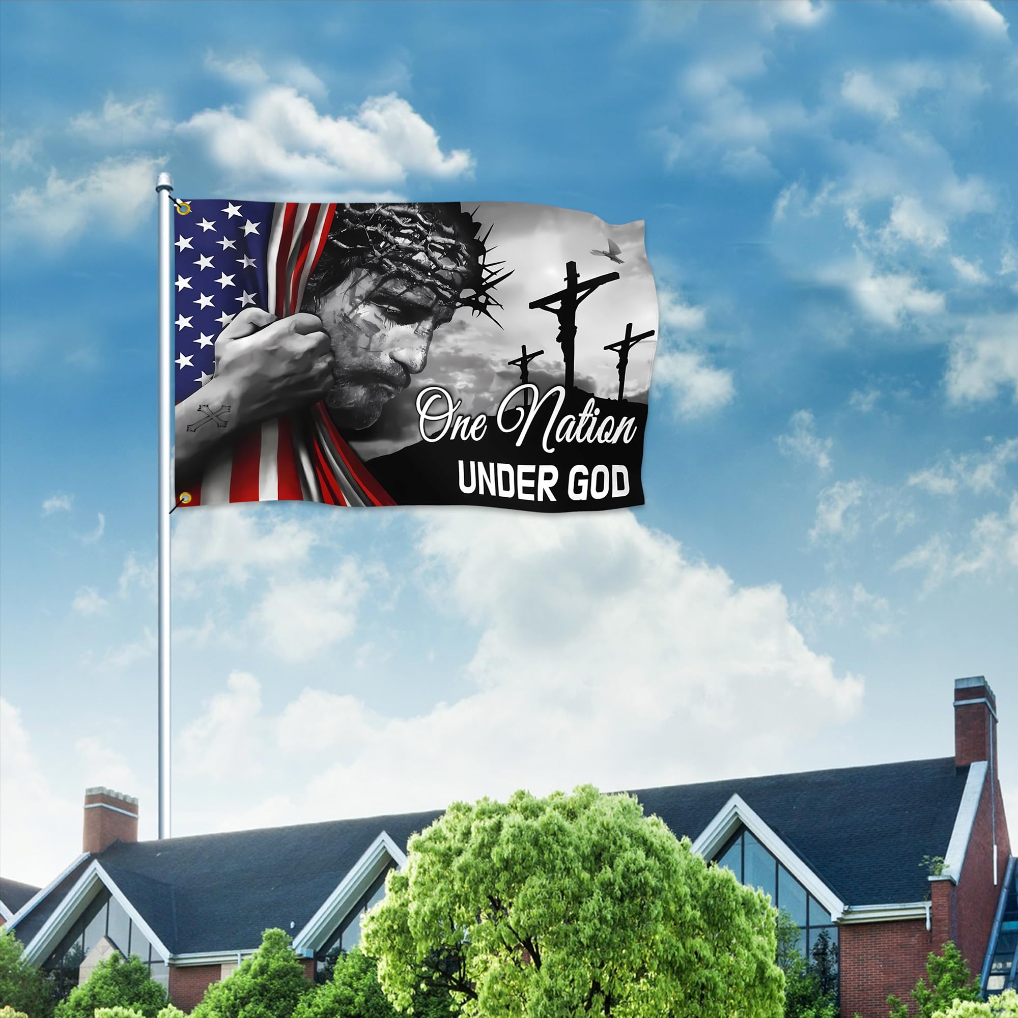 Snapklik.com : One Nation Under God Flag 3x5 Double Sided Christian ...