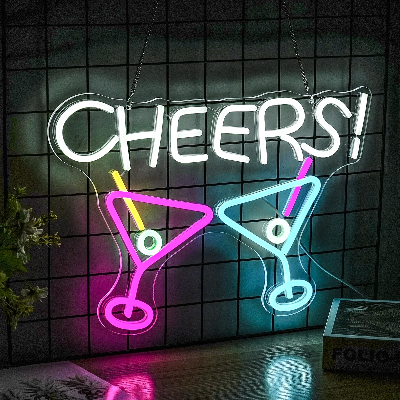 Noasktt Cheers Neon Sign,Bar Cocktail Neon Sign for Wall Decor,USB ...