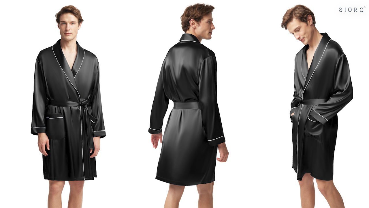 Watch Mens silk satin robe kimono lightweight bathrobe for men spa on ...