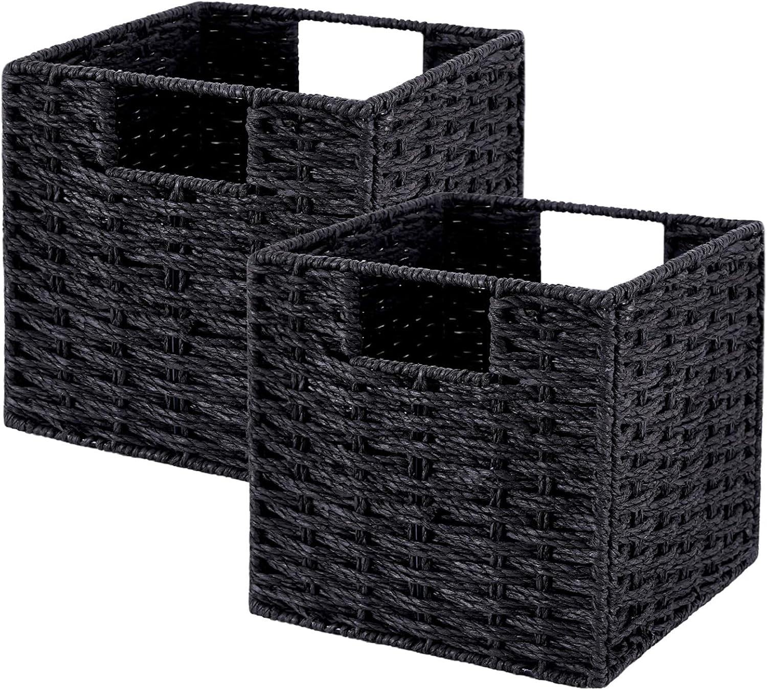 LEGNHOOM Wicker Storage Baskets Set of 2 Foldable Cube Paper Rope ...