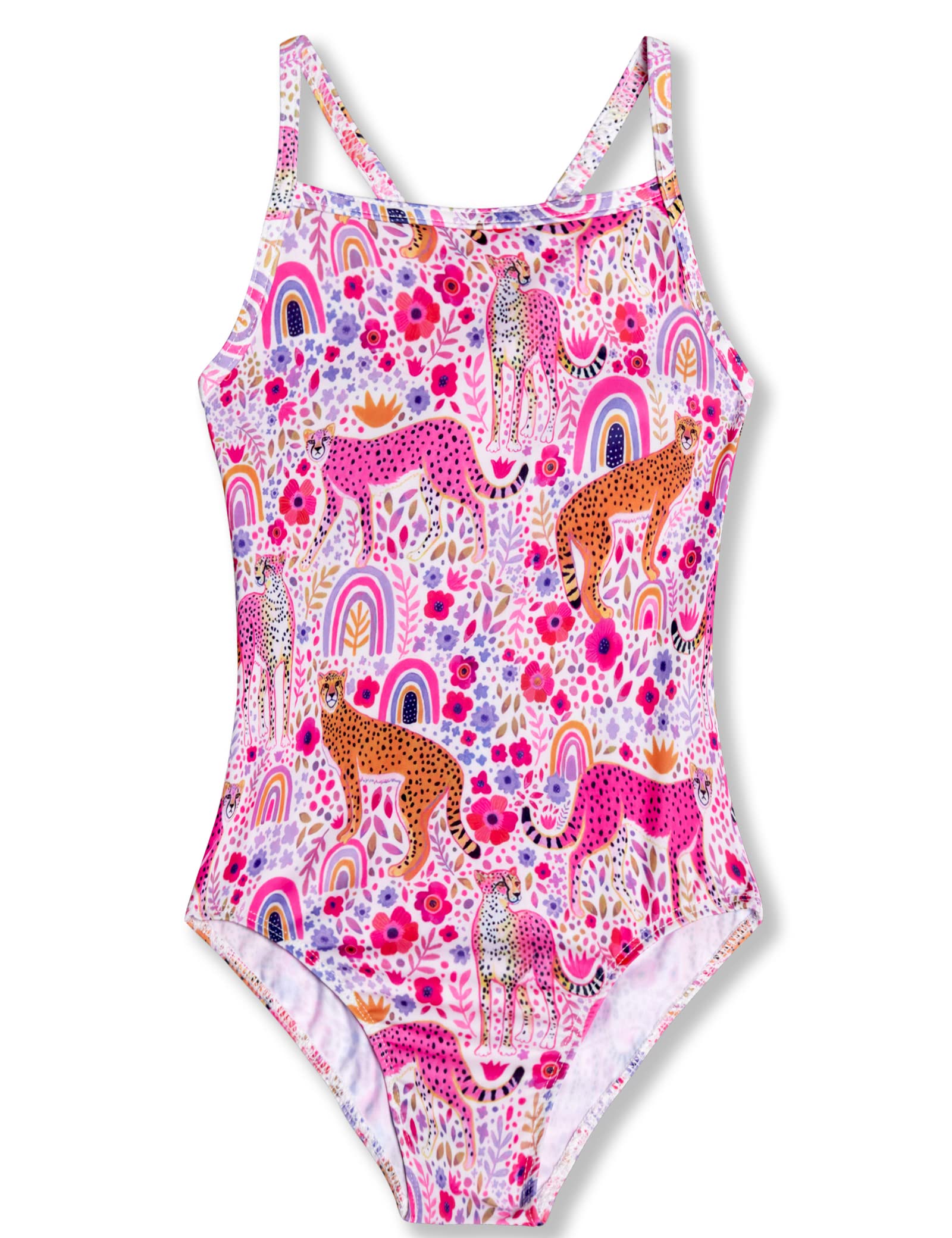 Snapklik.com : Girls One Piece Swimsuit Pink Cheetah Flora Print ...
