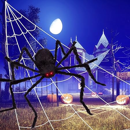 Amazon.com: 276" Halloween Spider Web + 59" Giant Spider Halloween ...