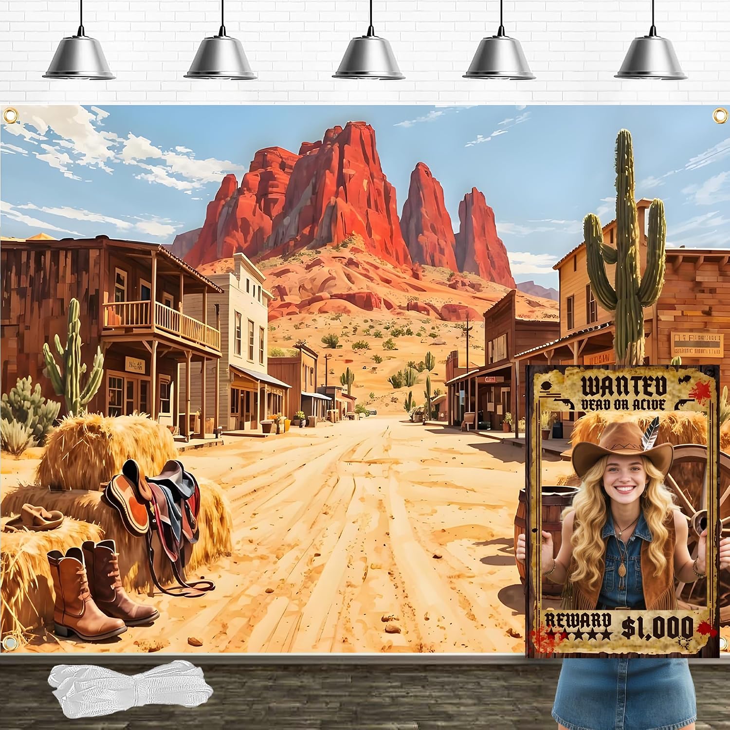 Amazon.com: 8x6FT Western Backdrop with Wanted Poster Photo Booth Set ...