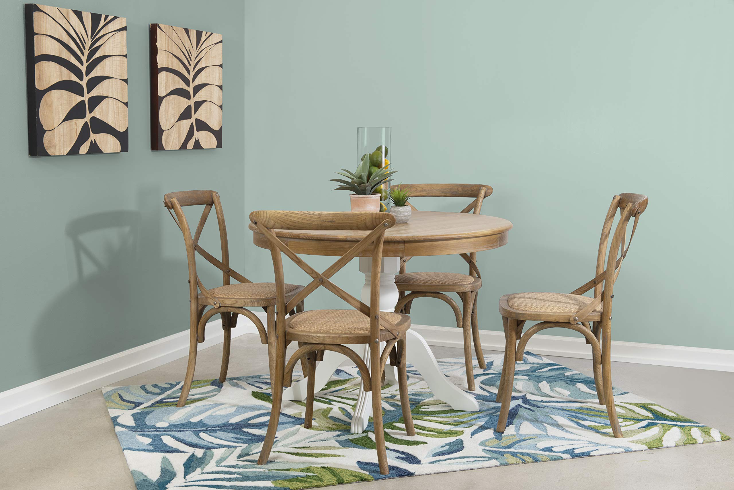 Linon Natural and White 2 Tone Pedestal Dining Harris Table