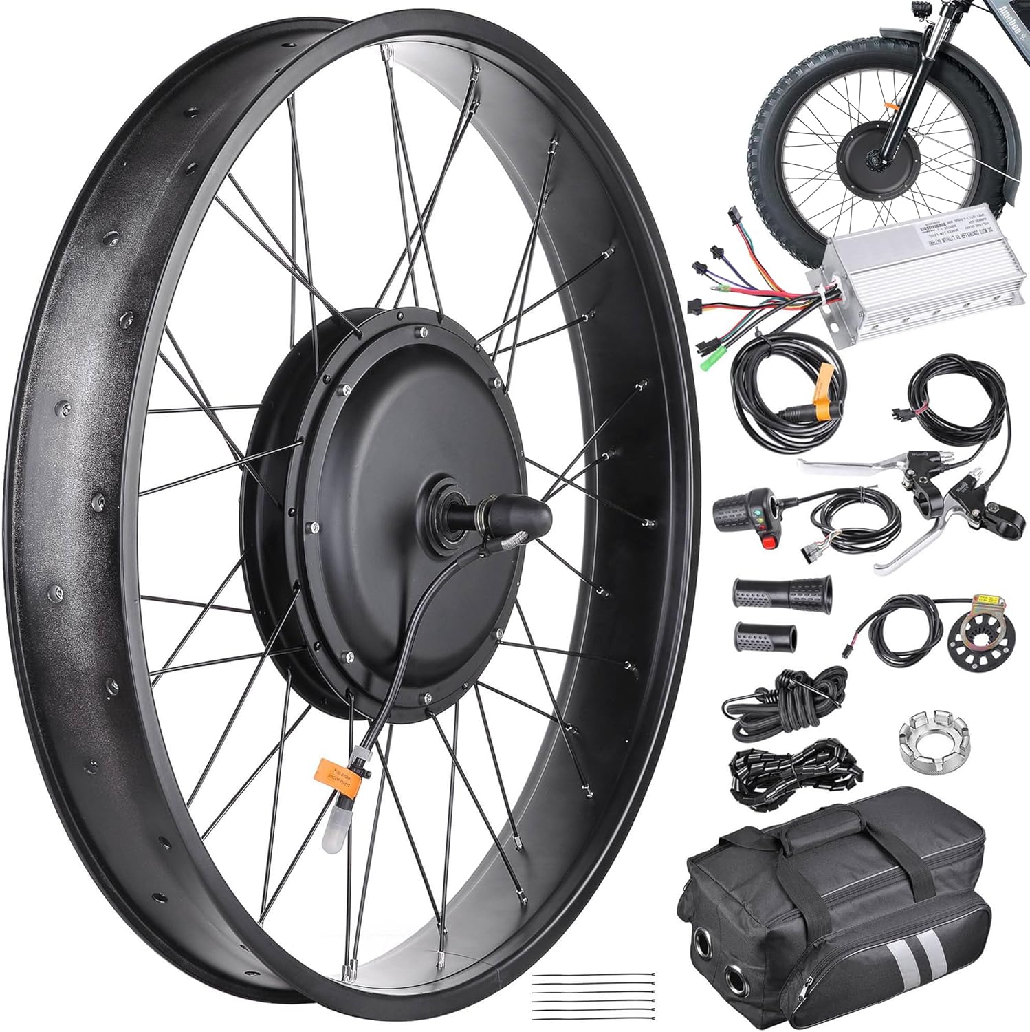Amazon.com : E-Bike Front Wheel Fat Tire Conversion Kit 26in Font Wheel ...