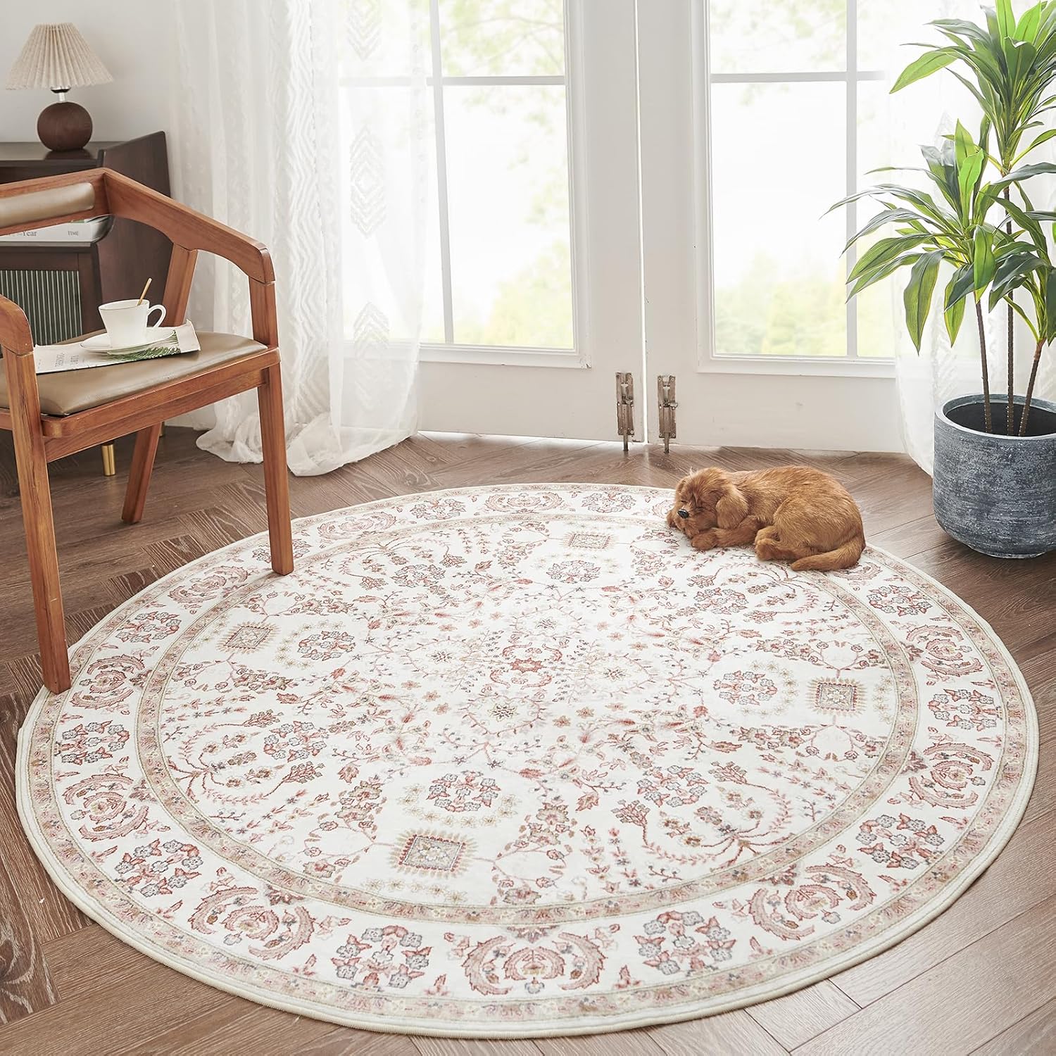 jinchan Round Rug 5ft Vintage Rug Medallion Washable Rug Floral Rug ...