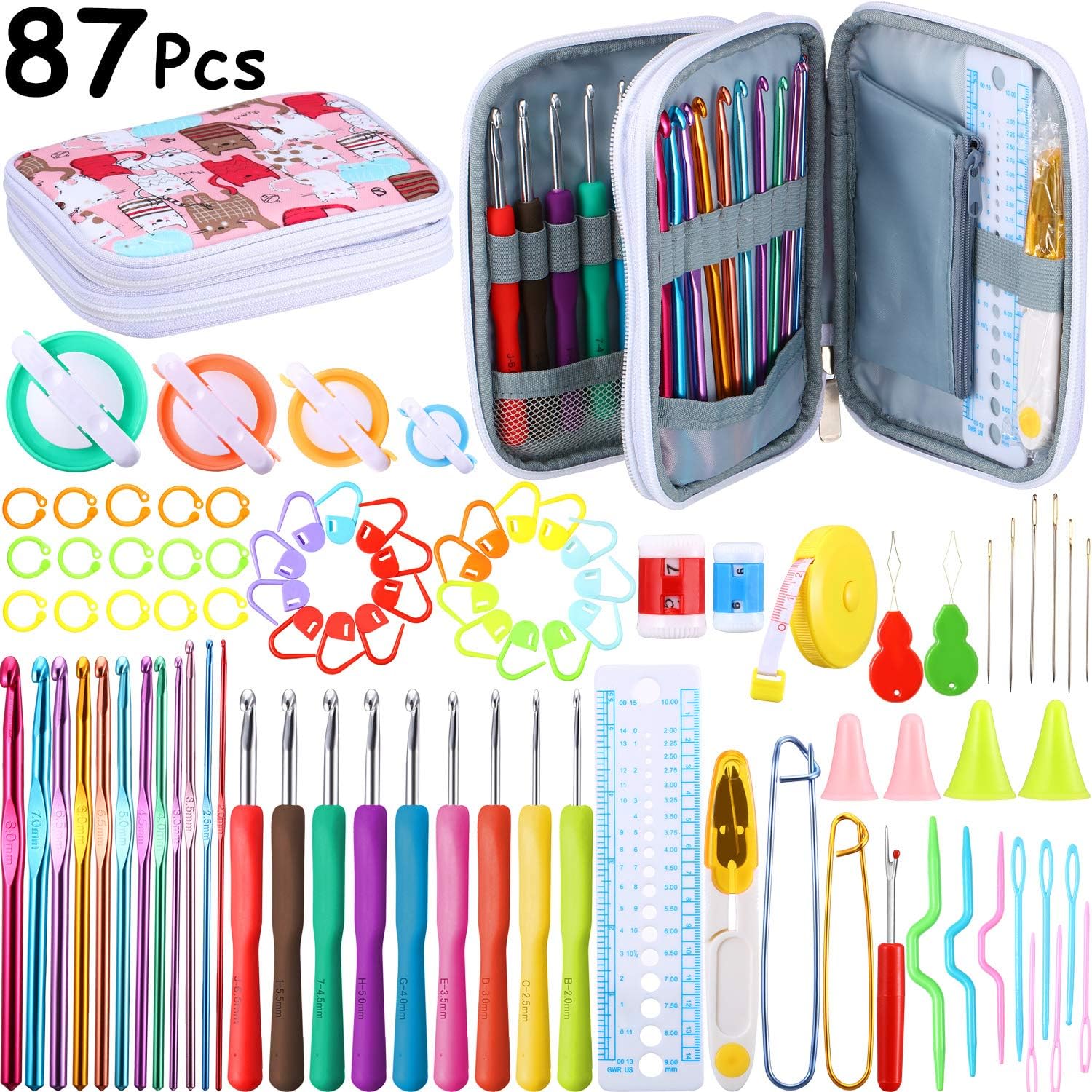 Amazon.com: 87 Pieces Crochet Hooks Set with Storage Case, Pompom Maker ...